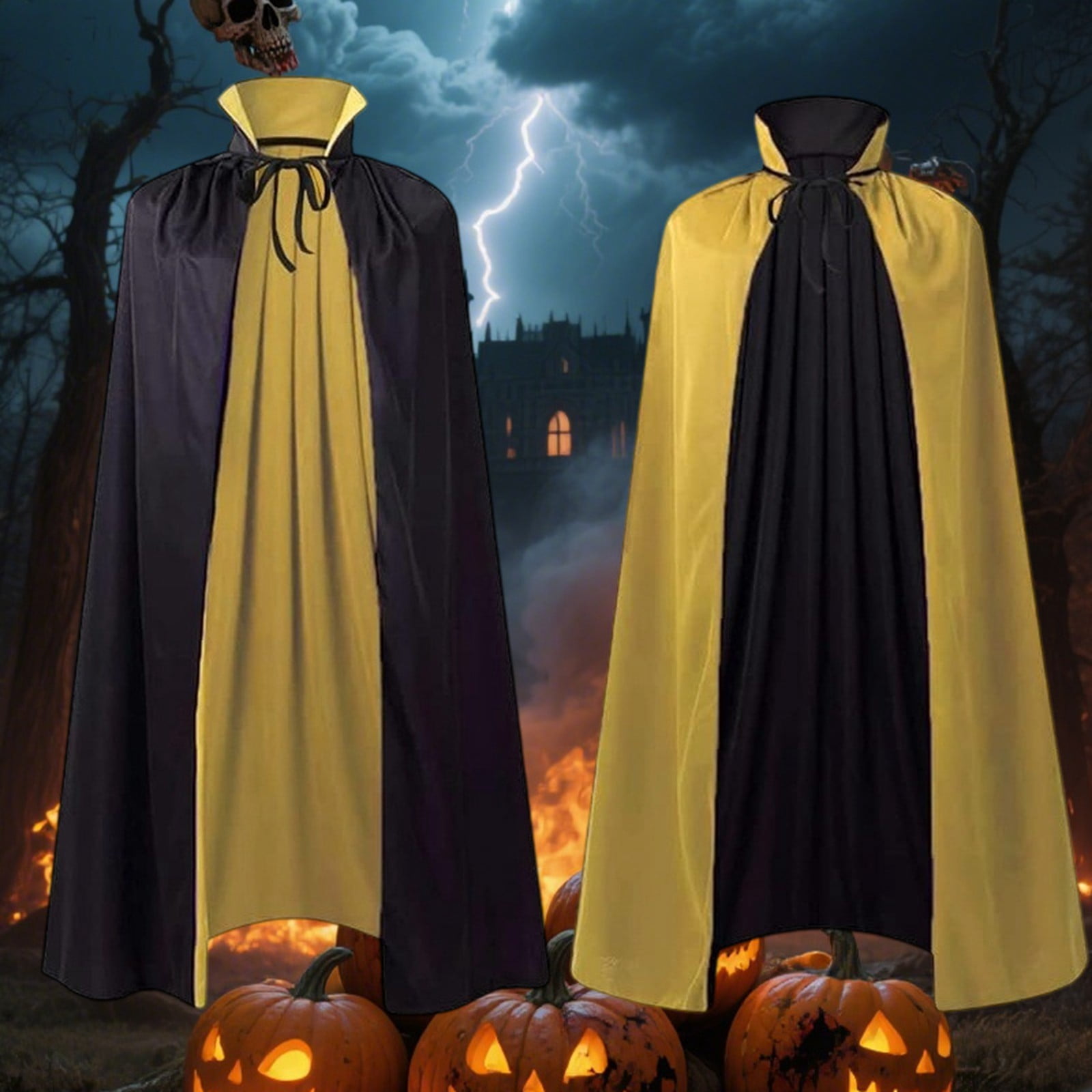Gothic Cape Double Halloween Cloak with Stand Collar Elegant Cape for Women Cowl Hood Men ...