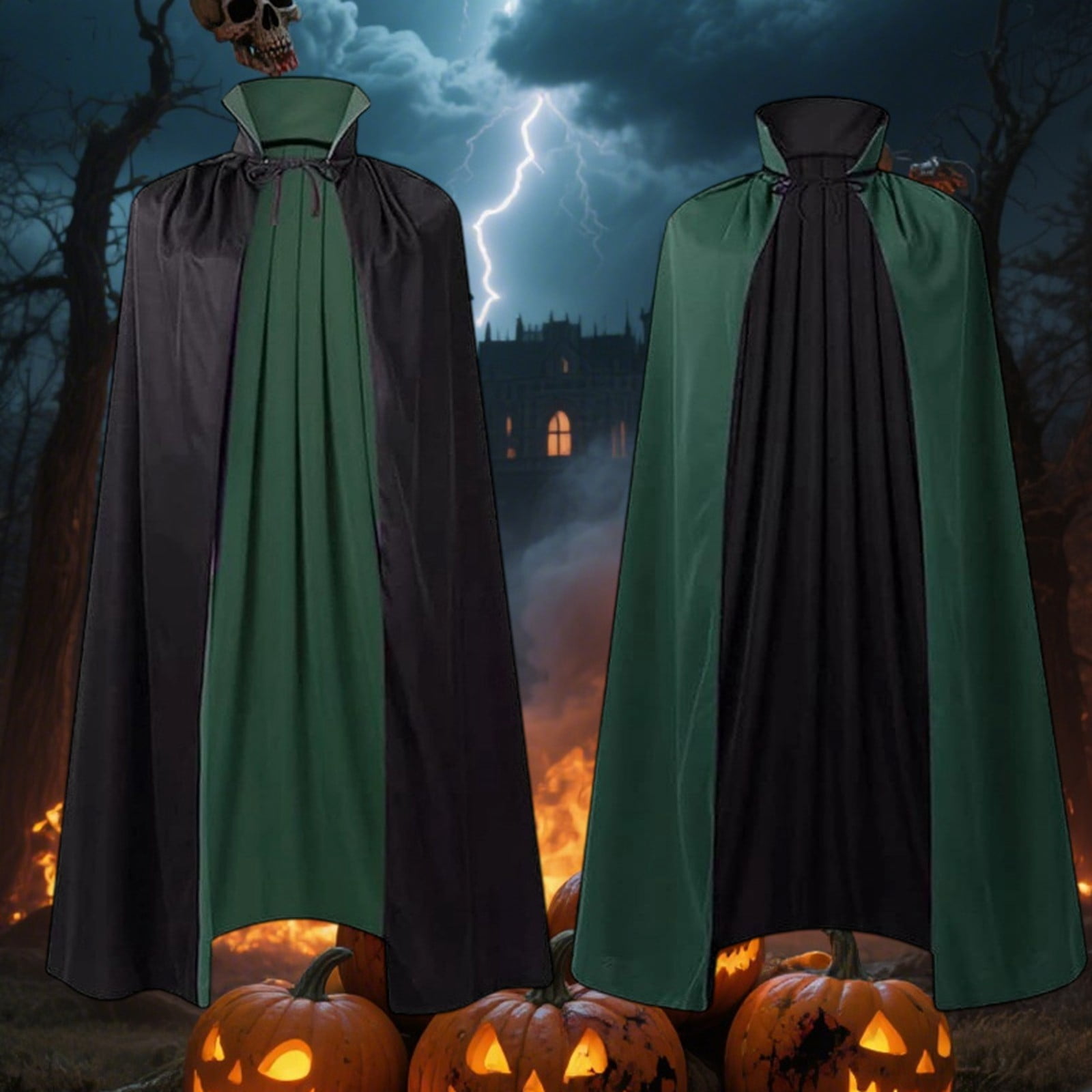 Gothic Cape Double Halloween Cloak with Stand Collar Elegant Cape for Women Cowl Hood Men ...