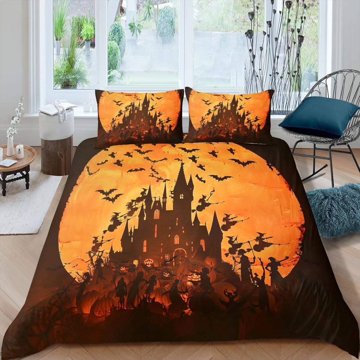 Gothic Castle Bedding Set Little Witches Soft Duvet Cover Halloween ...