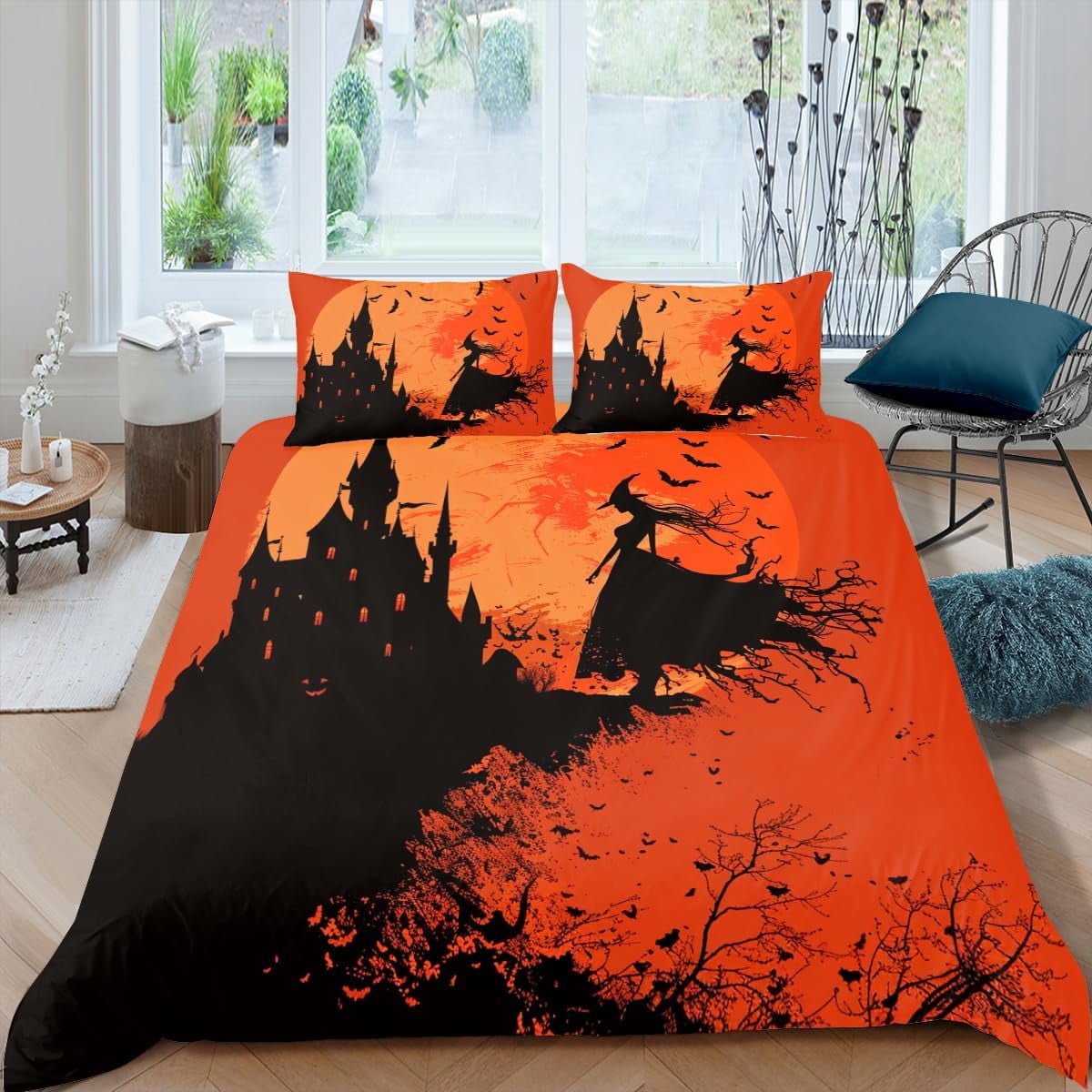 Gothic Castle Comforter Cover Little Witches Duvet Cover Halloween ...