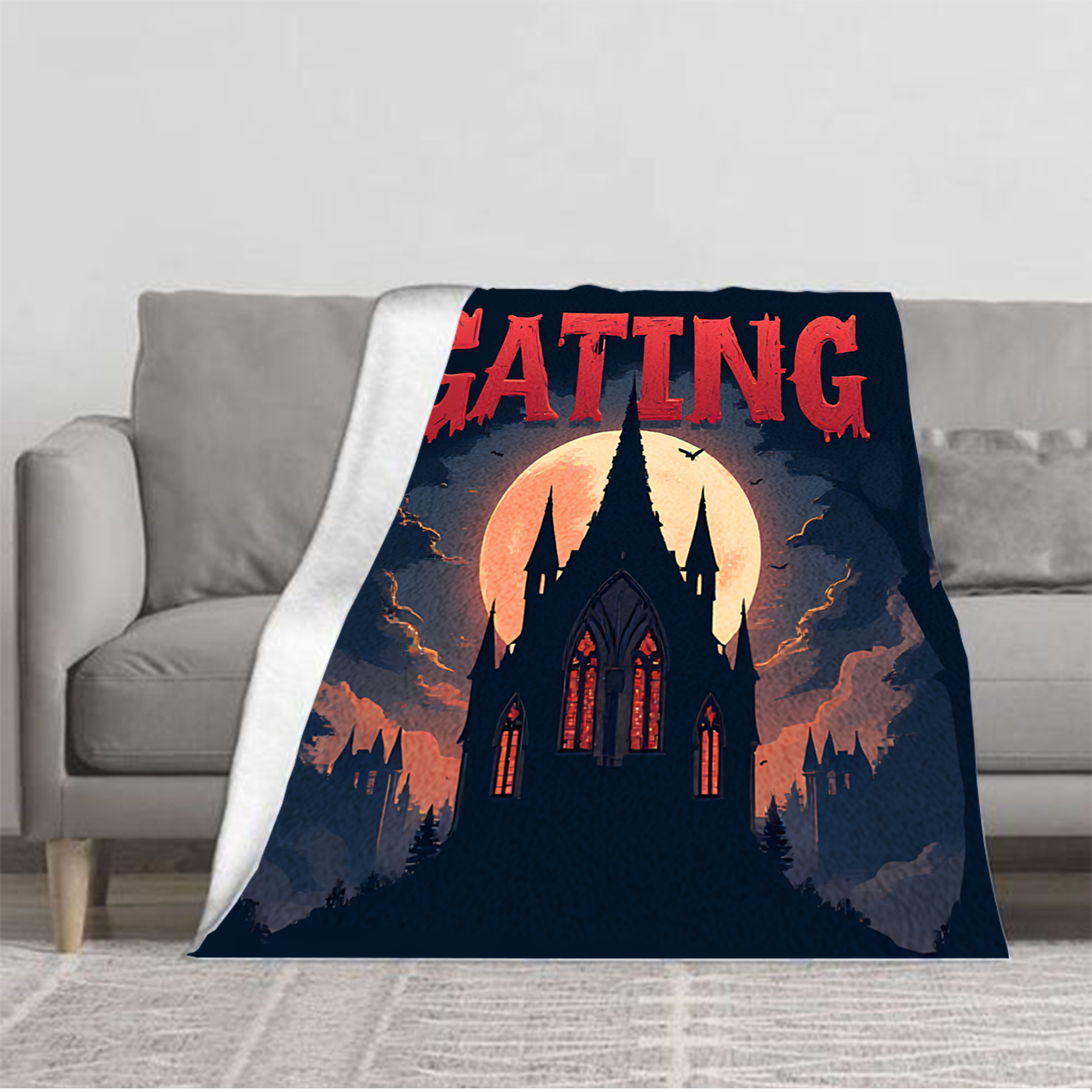 Gothic Castle Full Moon Flannel Blanket - Soft Cozy Throw for Sofa ...