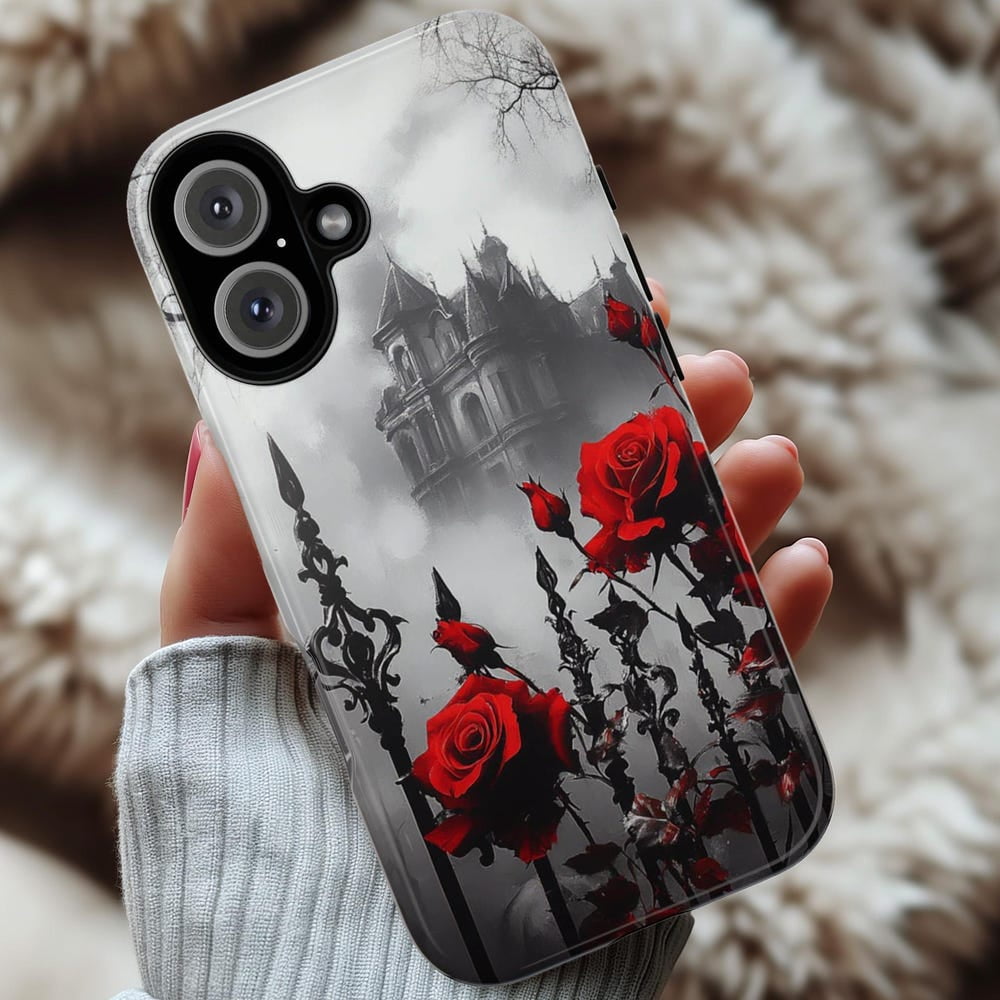 Gothic Castle Red Roses Floral Fantasy Phone Case with iPhone 17 to 11 ...