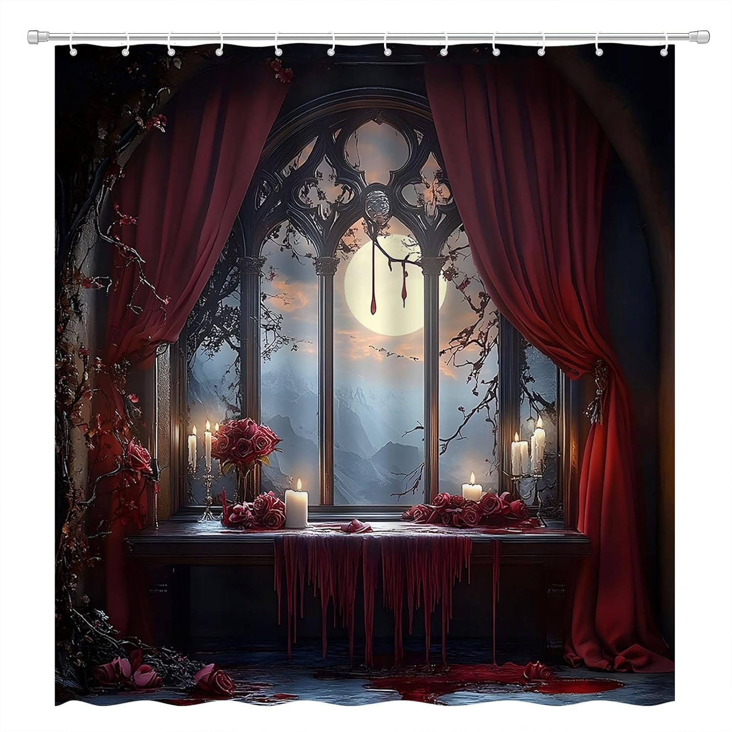 Gothic Castle Shower Curtain Full Moon Night Vintage Medieval Enchanted ...