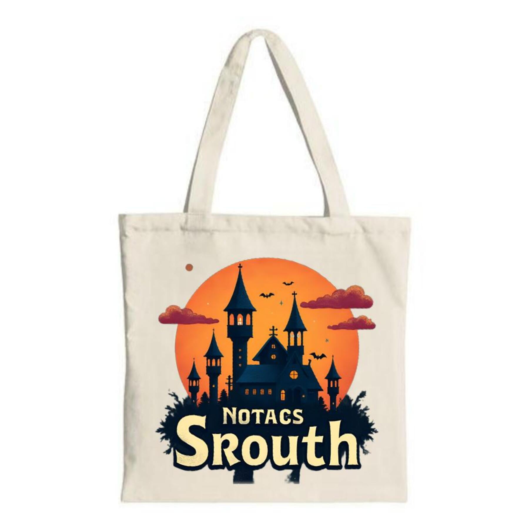 Gothic Castle Sunset Canvas Tote Bag - Stylish Design with Bats & Bold ...