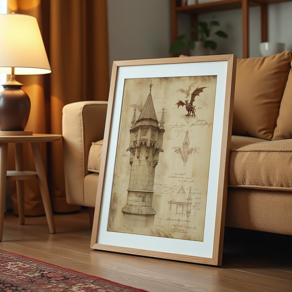 Gothic Castle Tower Print Vintage Gothic Architectural Sketch Technical ...