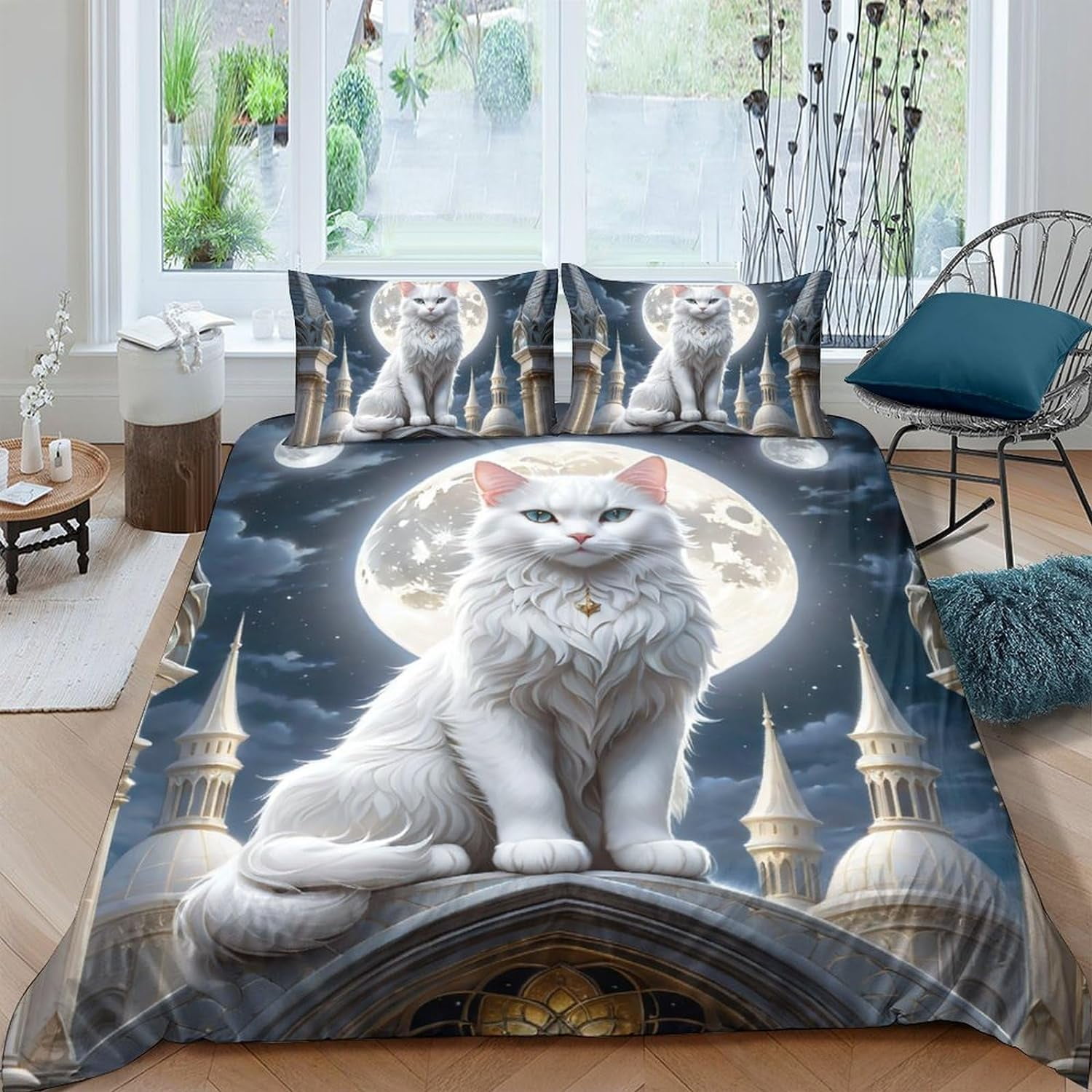 Gothic Cat 3D Printed Moon Comforter Covers for Boys Girls Quilt Cover ...