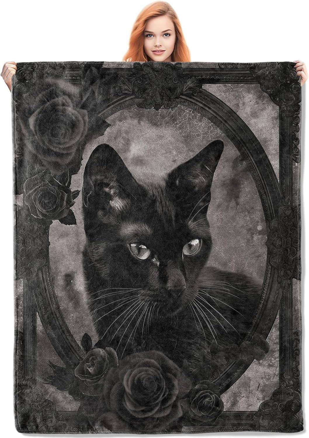 Gothic Cat Blanket, Black Cat Fleece Throw for Kids & Adults, Ultra ...