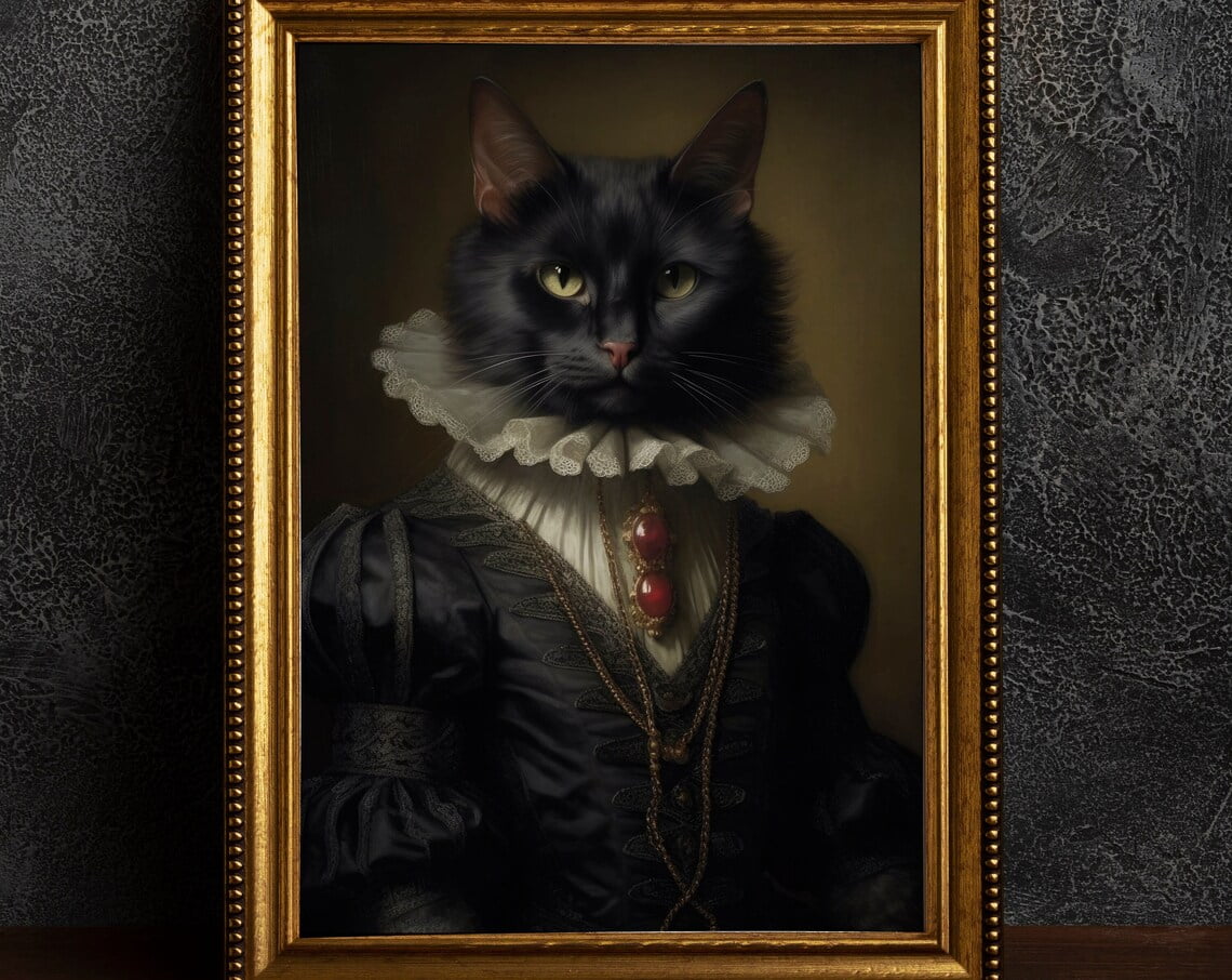 Gothic Cat In Dress Vintage Poster,, Victorian Kitten, Witchy Aesthetic ...