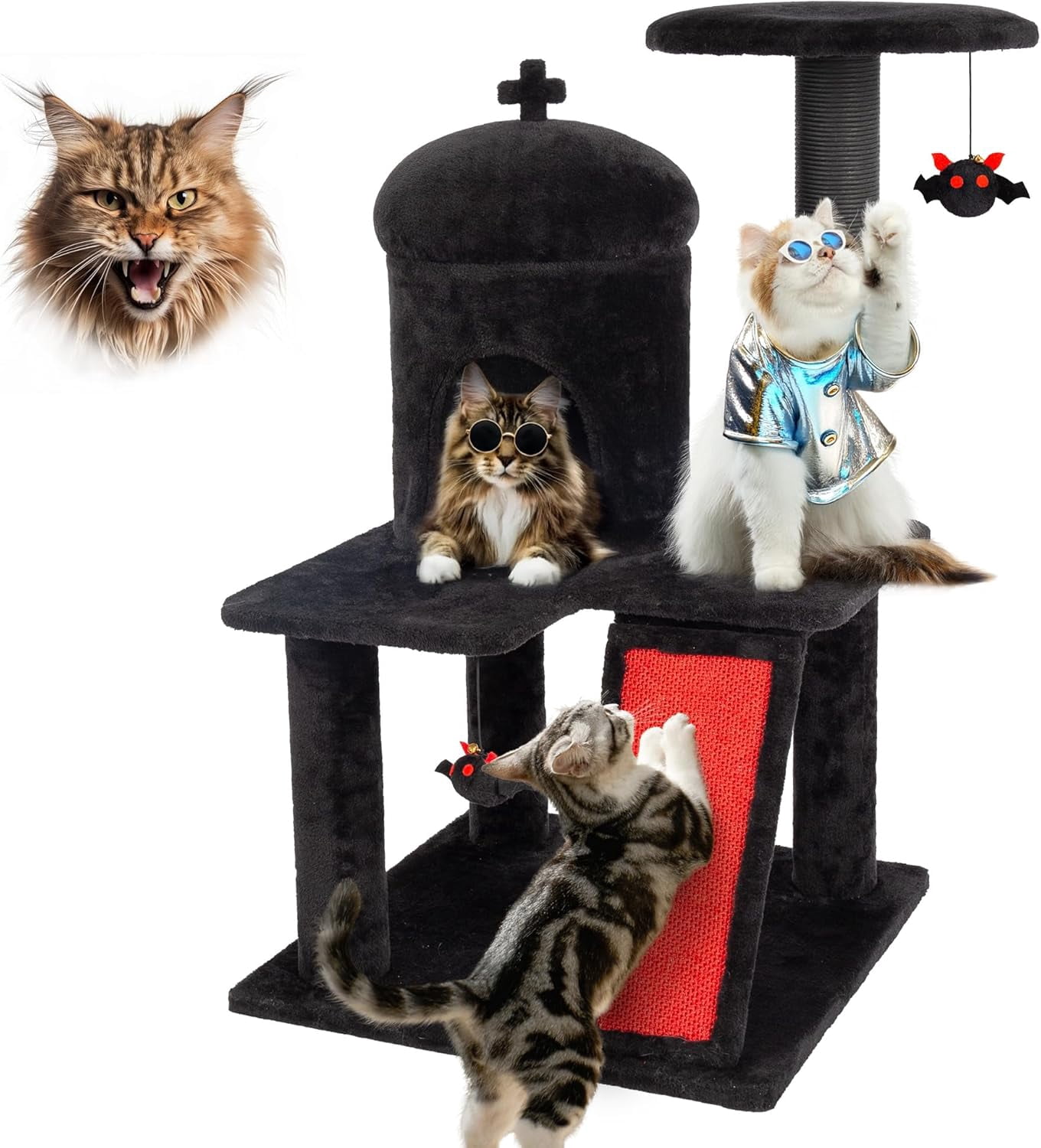 Gothic Cat Tree, 36.4” Black Cat Tower for Indoor Cats with Sisal ...