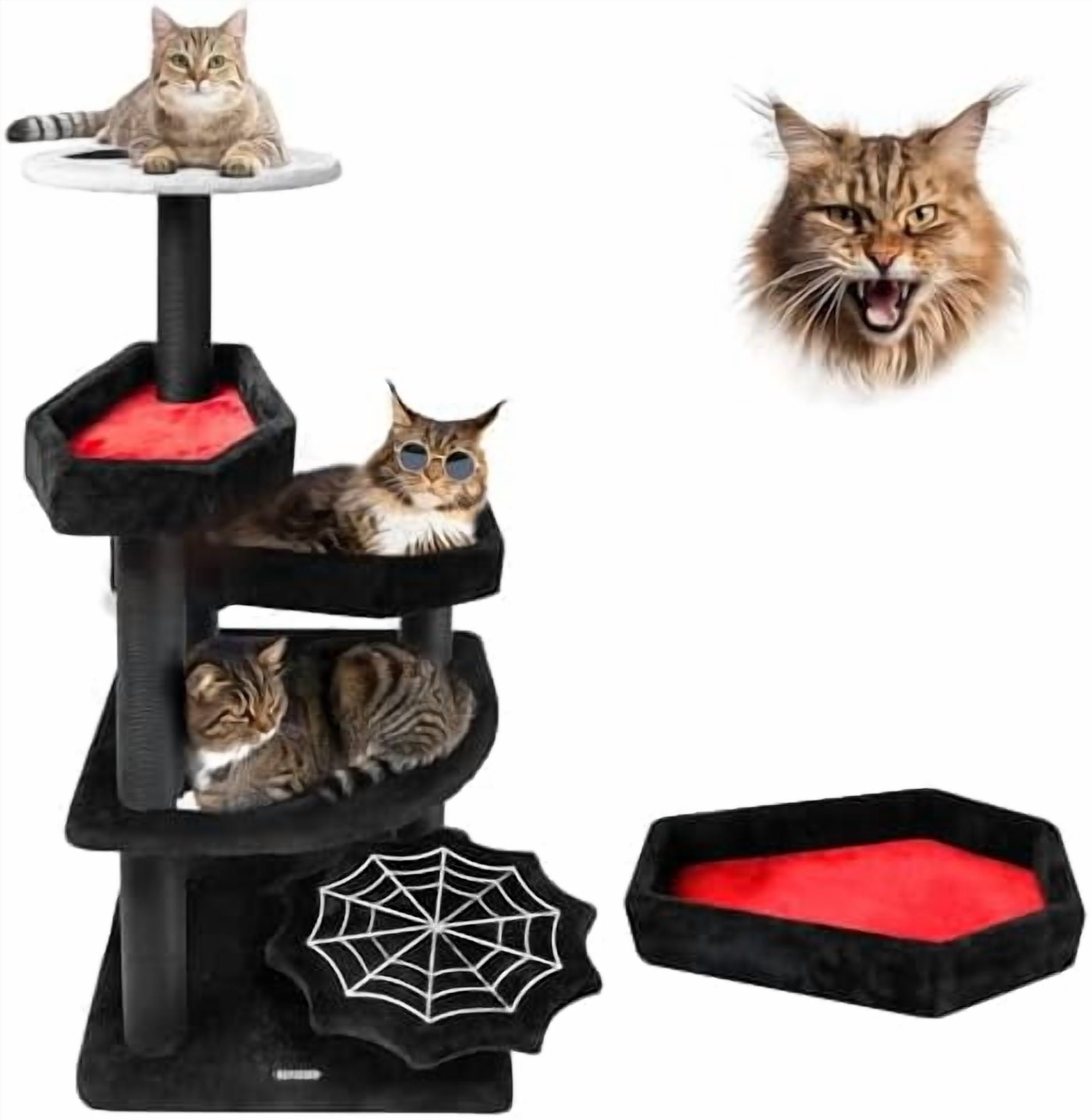 Gothic Cat Tree with Coffin Bed, 46.9” Black Cat Tower for Indoor Cats ...