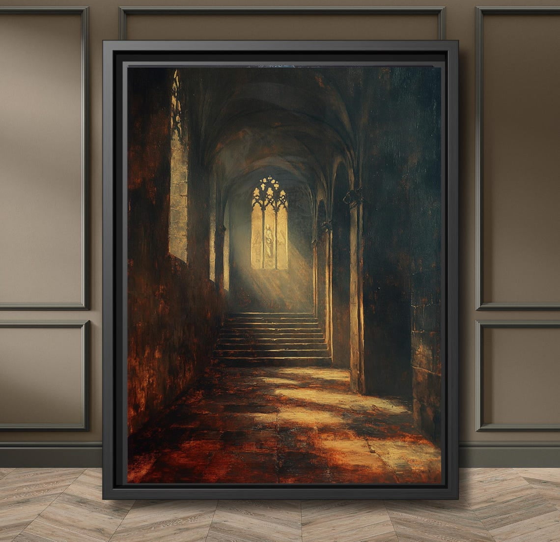 Gothic Cathedral Hallway Wall Art, Sunlit Church Corridor, Moody ...