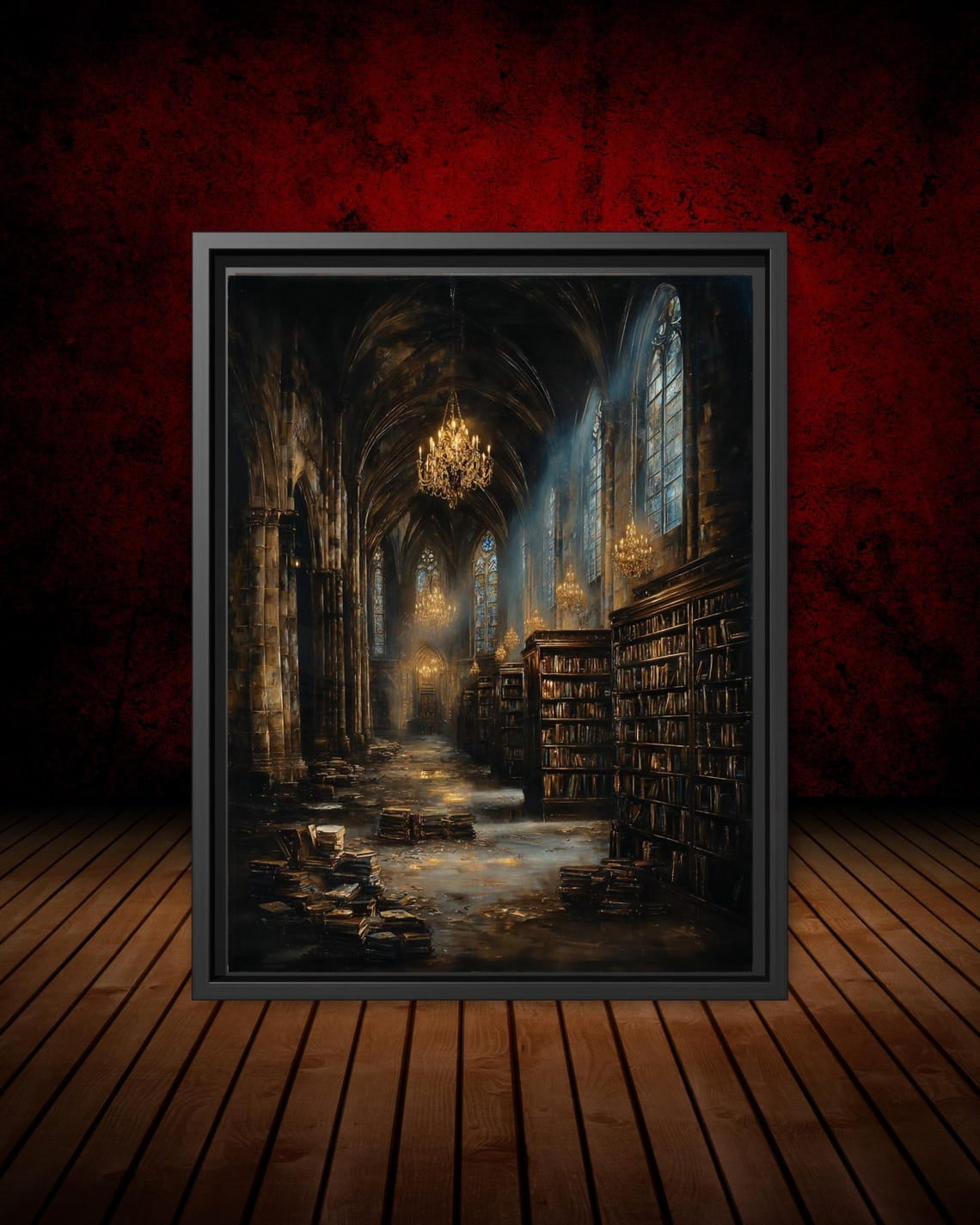 Gothic Cathedral Library Poster, Books On Floor, Medieval Church Wall ...