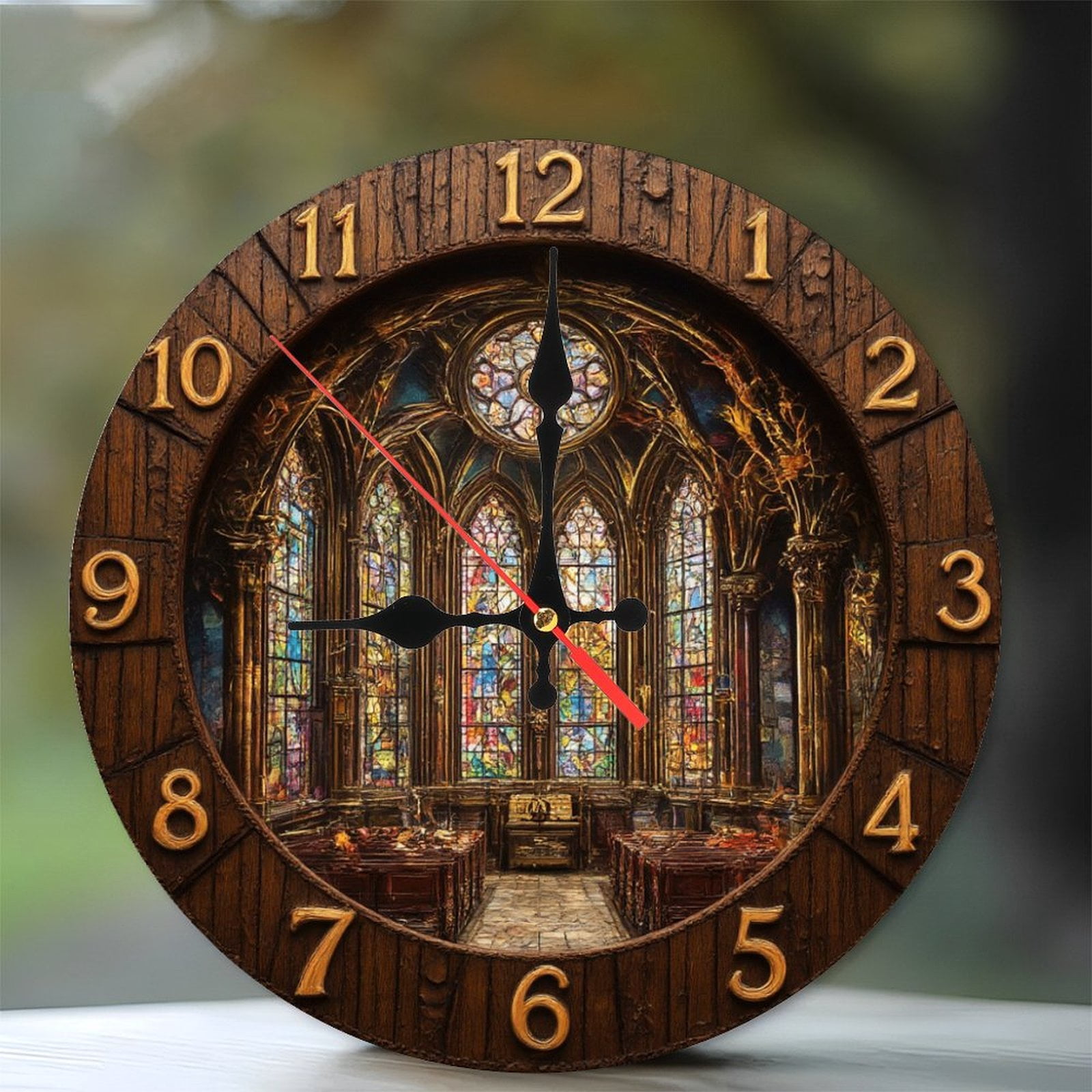 Gothic Cathedral Stained Glass Wall Clock Unique Home Decor 10-Inch ...