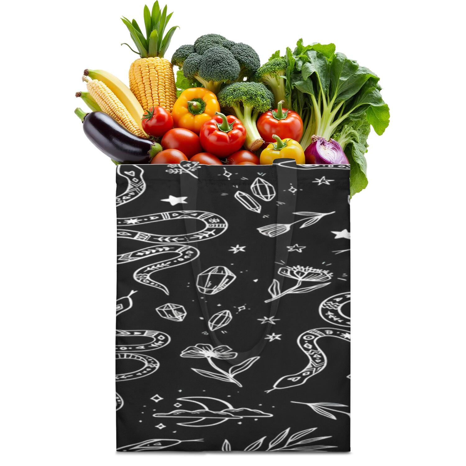 Gothic Celestial Canvas Tote Bag – Black and Gold Moon & Star Print – Boho Astrology Steampunk ...