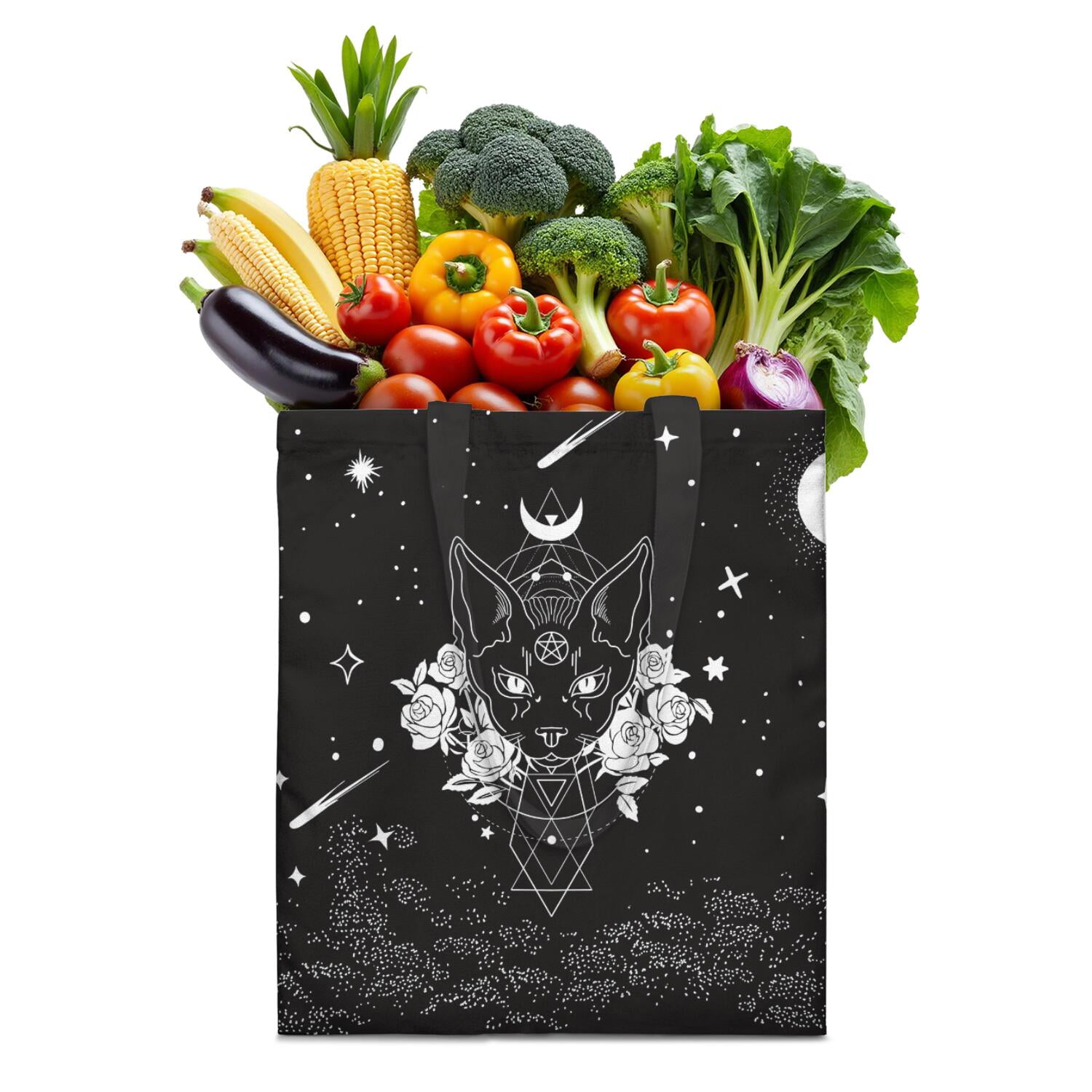 Gothic Celestial Canvas Tote Bag – Black and Gold Moon & Star Print ...
