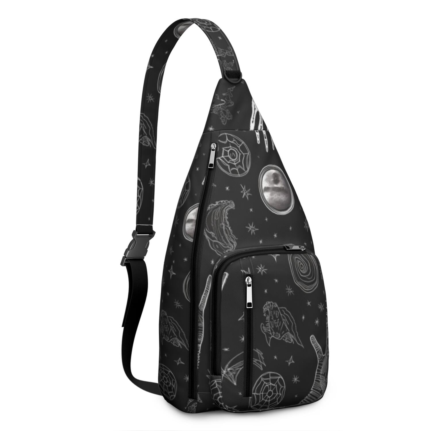 Gothic Celestial Drawstring Backpack – Black & Gold Moon and Star Print ...
