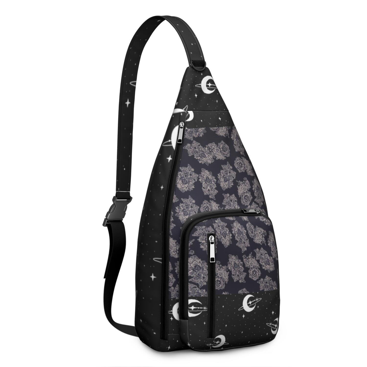 Gothic Celestial Drawstring Backpack – Black & Gold Moon and Star Print ...
