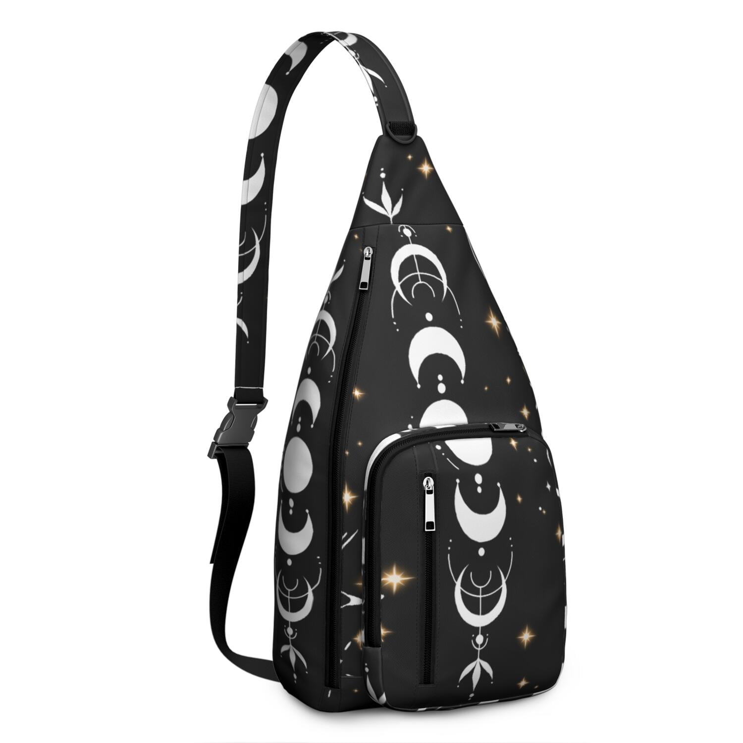 Gothic Celestial Drawstring Backpack – Black & Gold Moon and Star Print ...