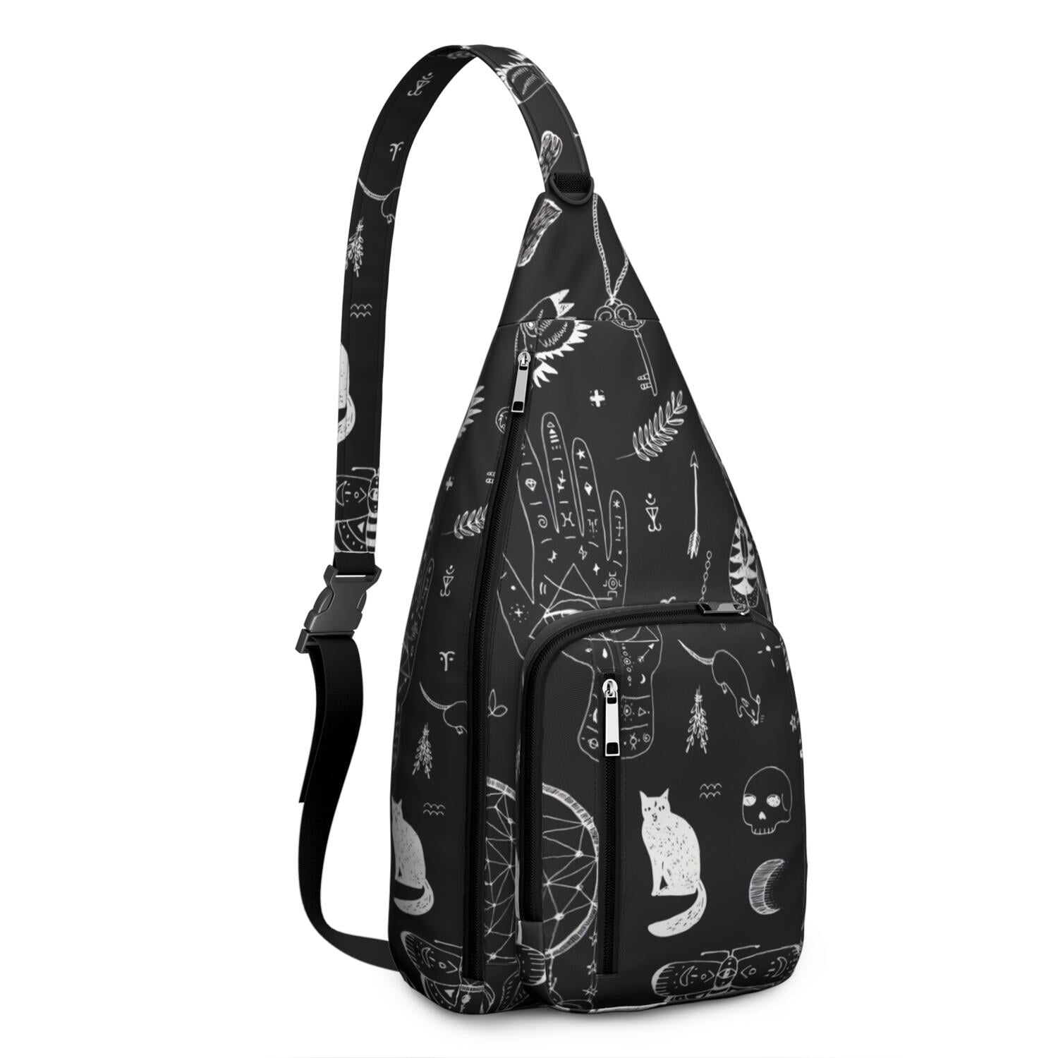 Gothic Celestial Drawstring Backpack – Black & Gold Moon and Star Print ...