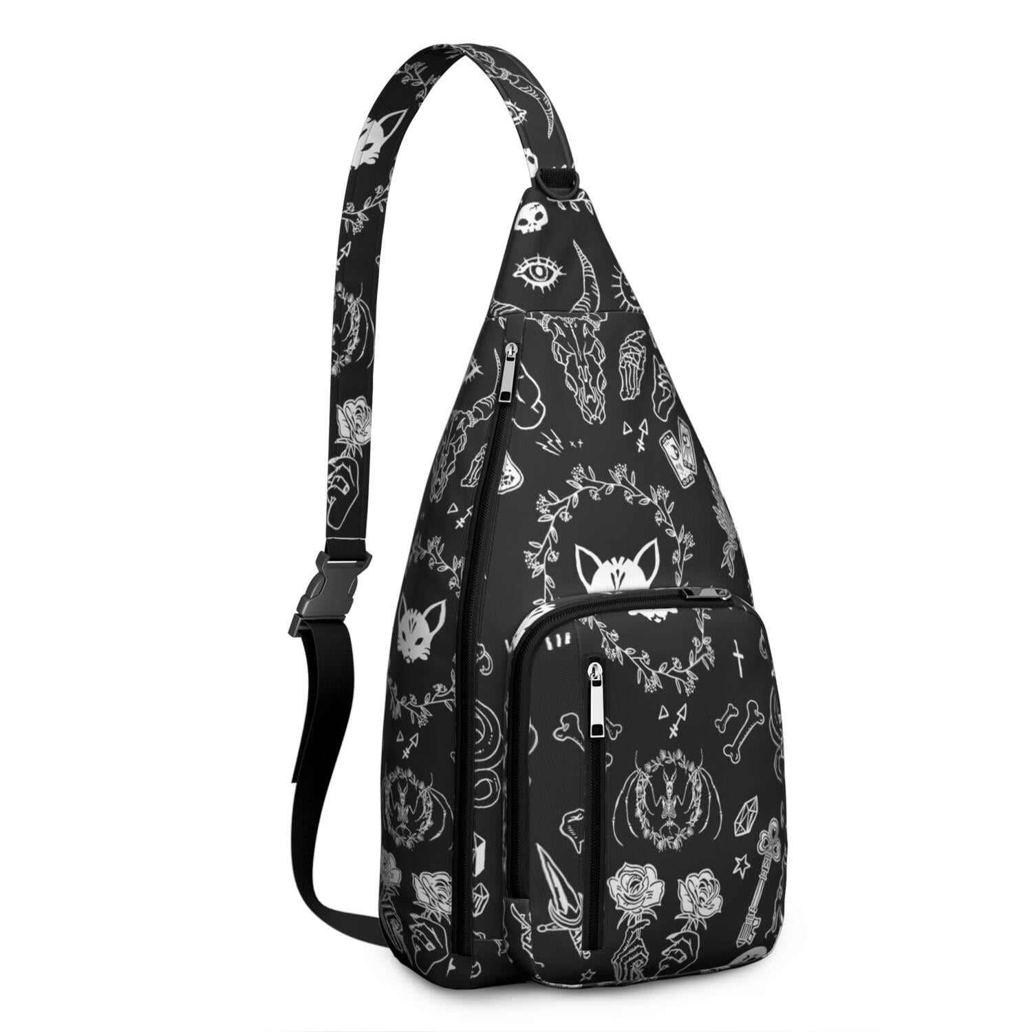 Gothic Celestial Drawstring Backpack – Black & Gold Moon and Star Print ...