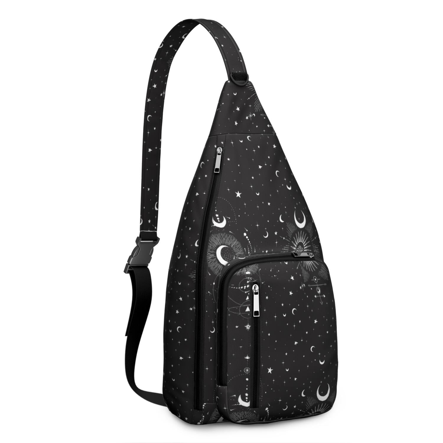 Gothic Celestial Drawstring Backpack – Black & Gold Moon and Star Print ...