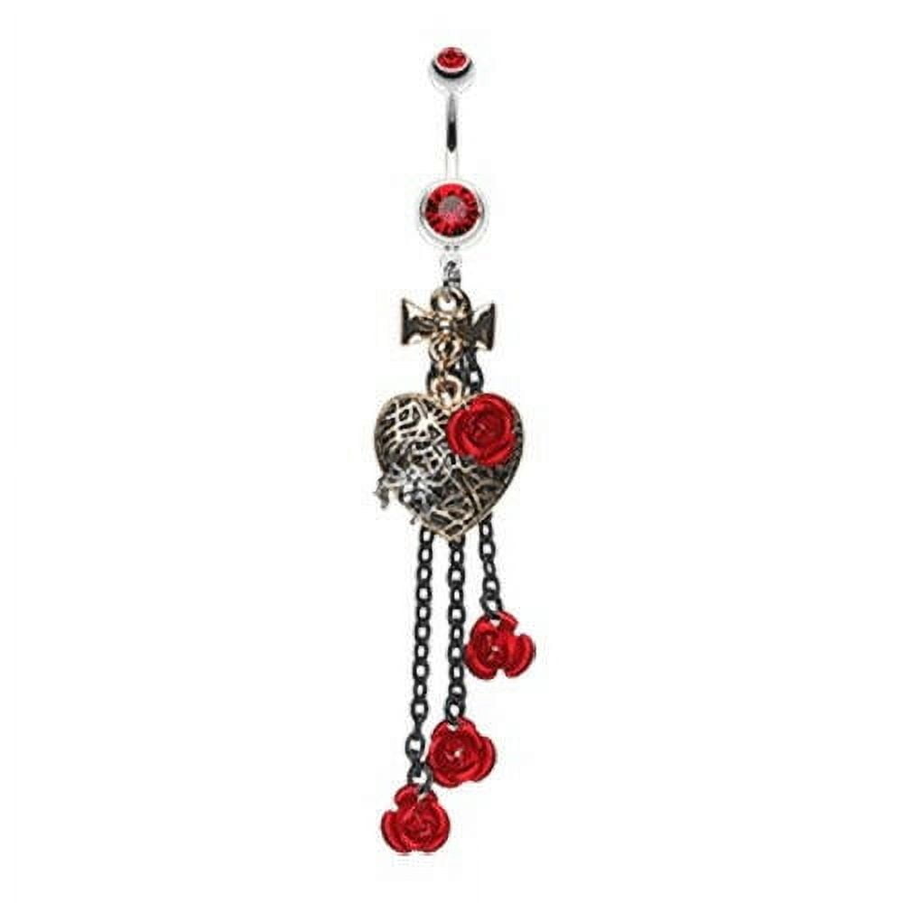 Gothic Chic Golden Heart Metal Rose Belly Button Ring - Walmart.com