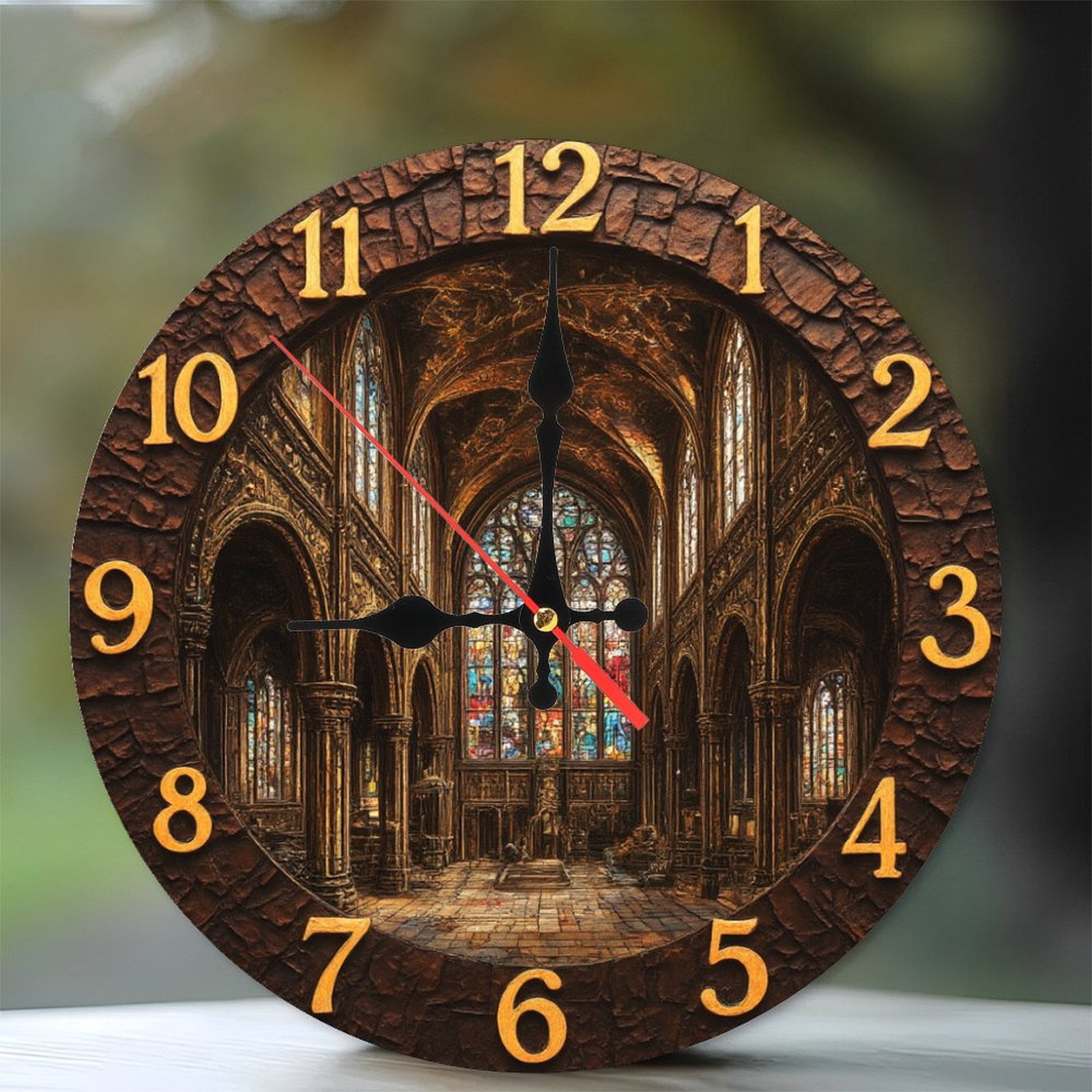 Gothic Church Cathedral Stained Glass Clock Wall Decor 10-Inch Silent ...