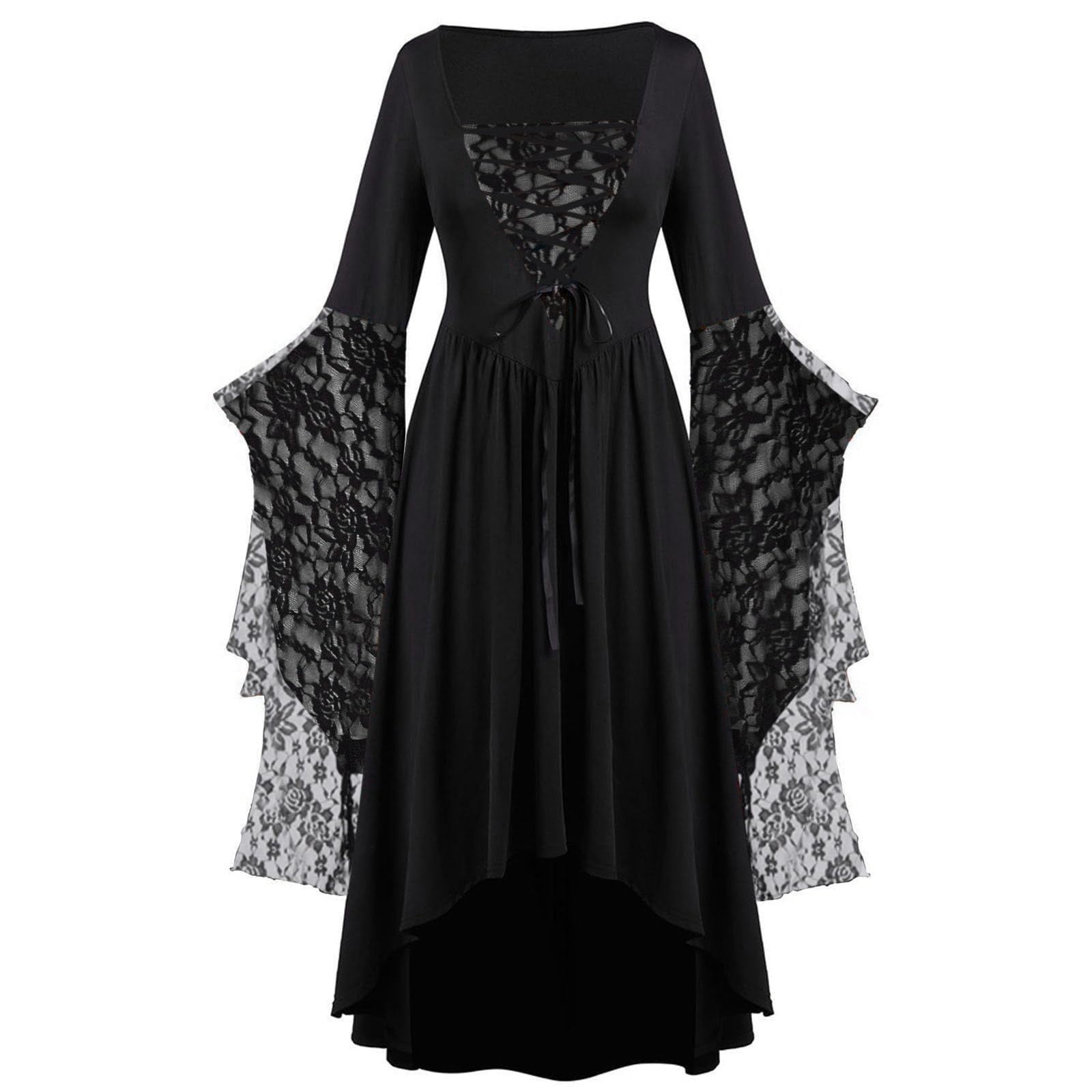 Gothic Clothes For Women Lace Skeleton Punk Dress Plus Size Retro Dress ...