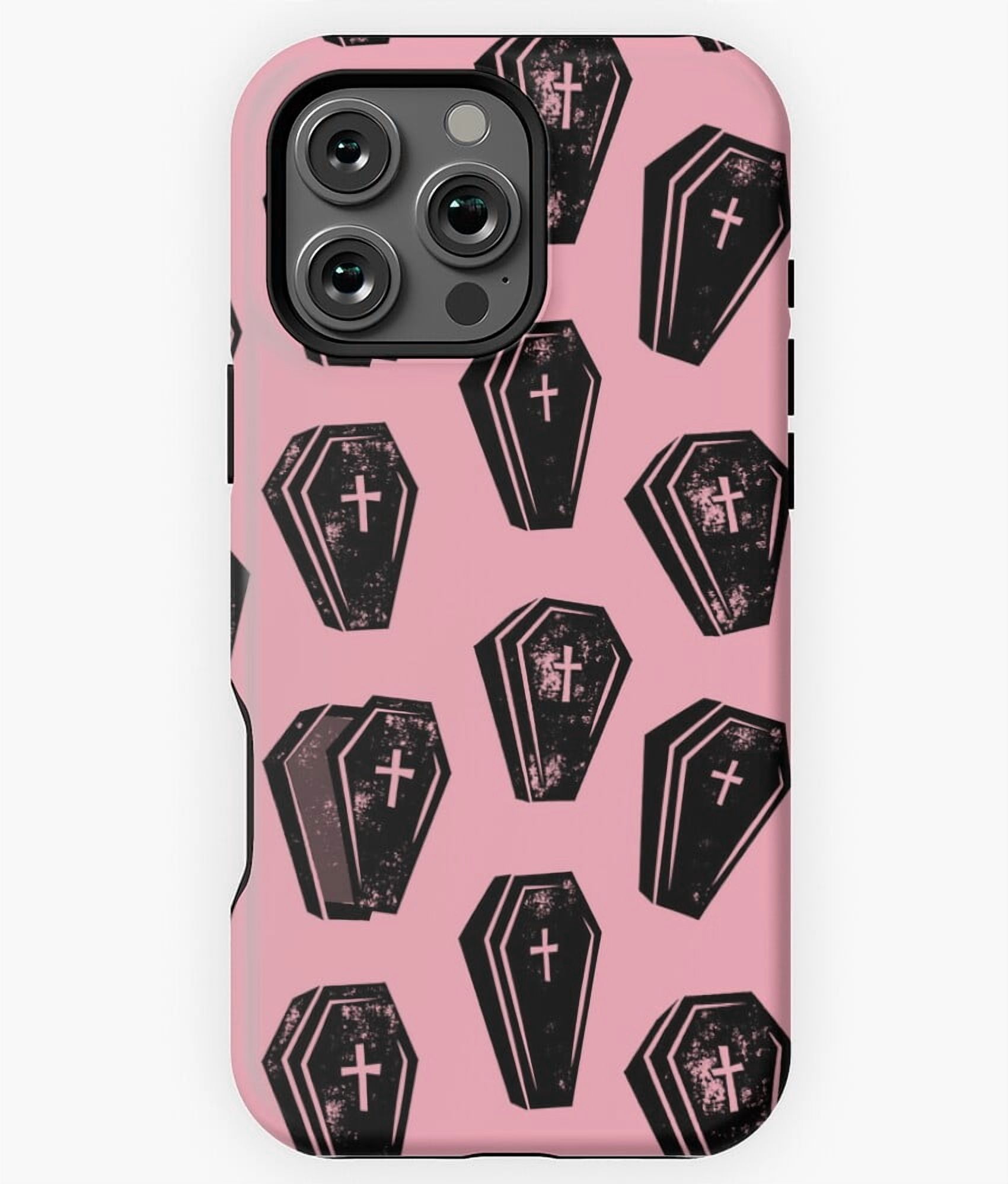 Gothic Coffins Black on Pink Art M09144 Phone case for iPhone 11 to 16 ...