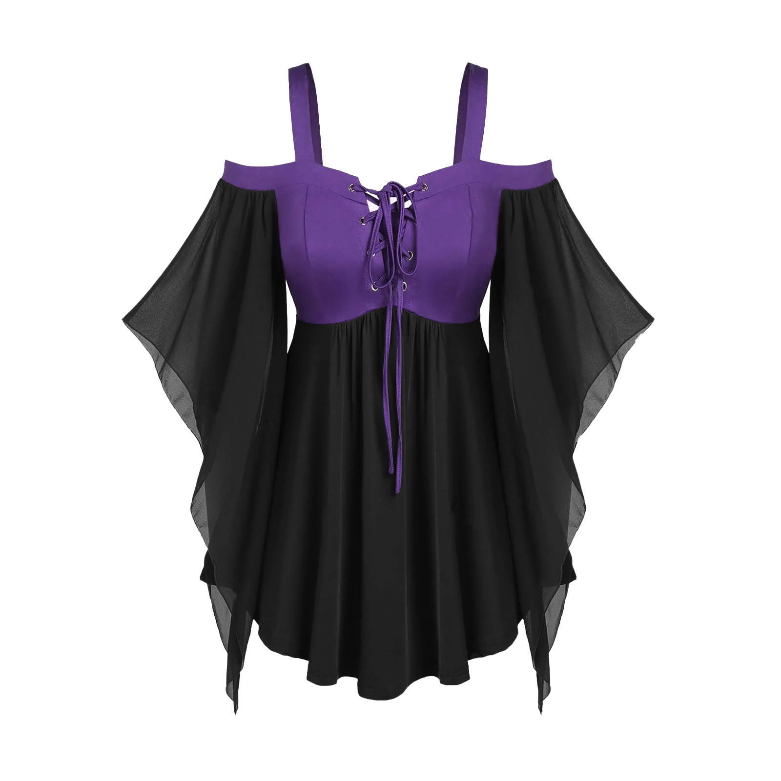Gothic Cold Shoulder Top For Women Witch Corset Blouse Medieval Vampire ...