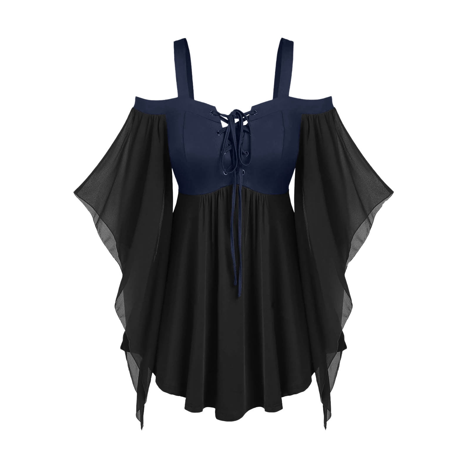 Gothic Cold Shoulder Top For Women Witch Corset Blouse Medieval Vampire ...