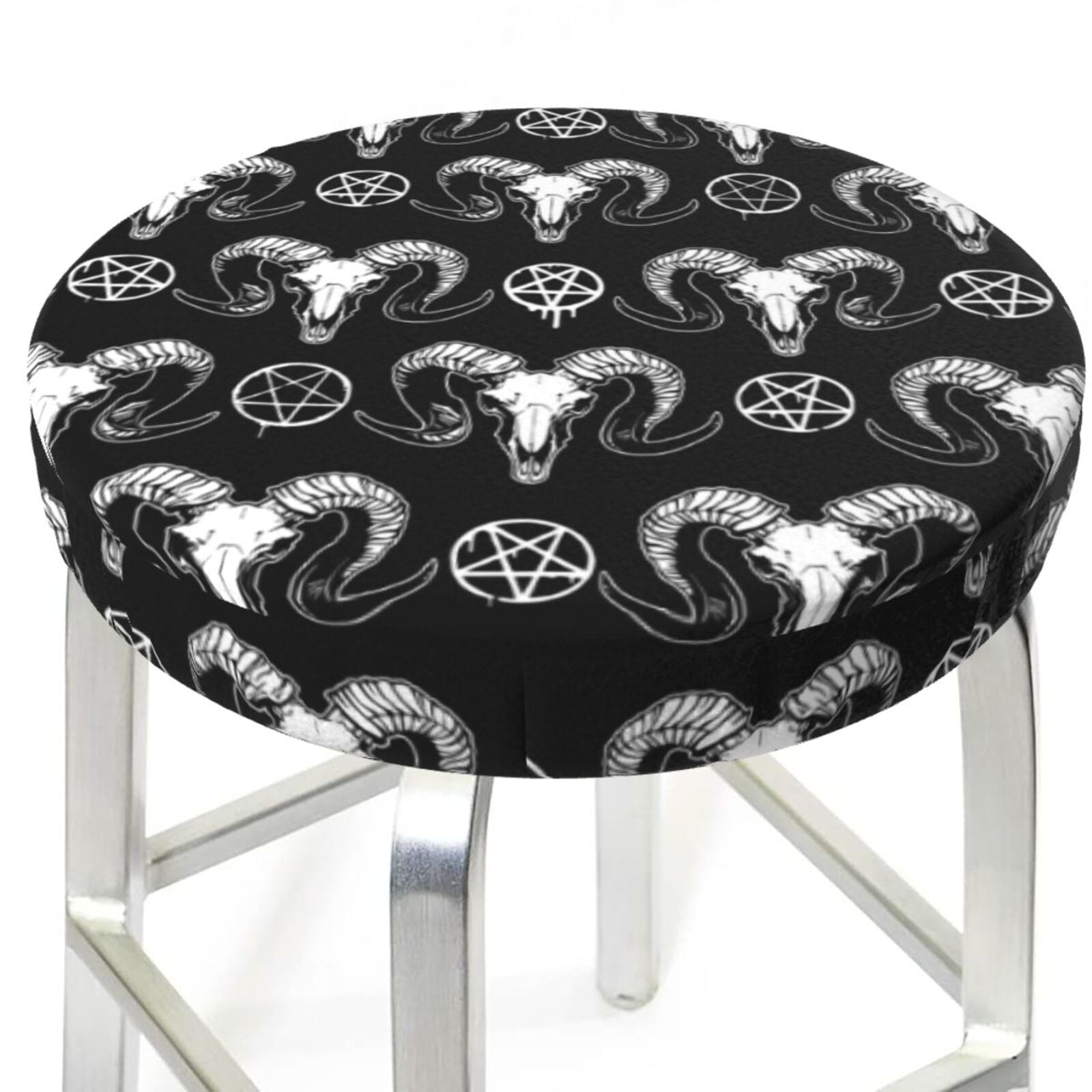 Gothic Cool Goat Skull Bar Stool Covers - Stretch Round Seat Covers ...