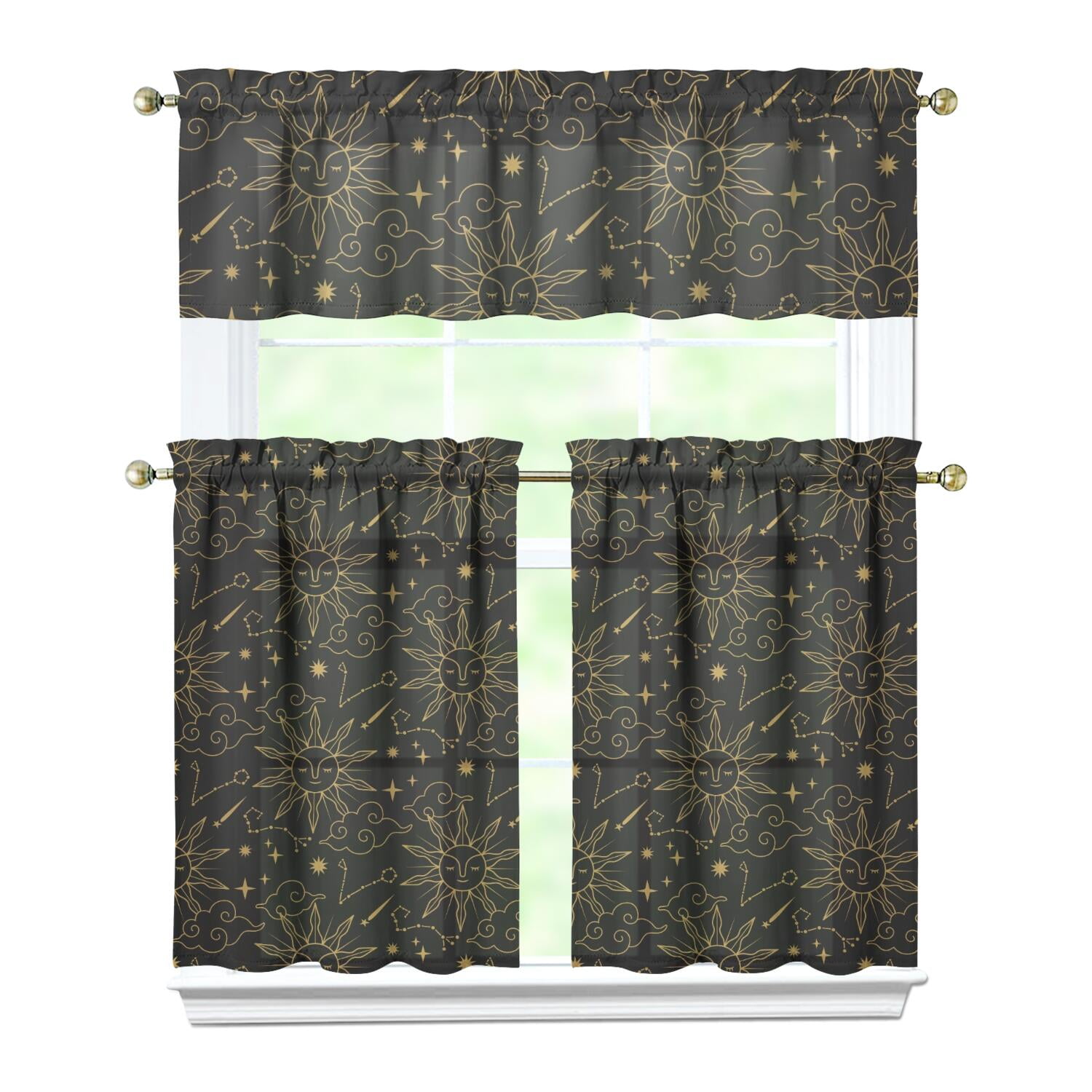 Gothic Cosmic Aesthetic Kitchen Curtains Set - 3 Piece Sun Moon Star ...