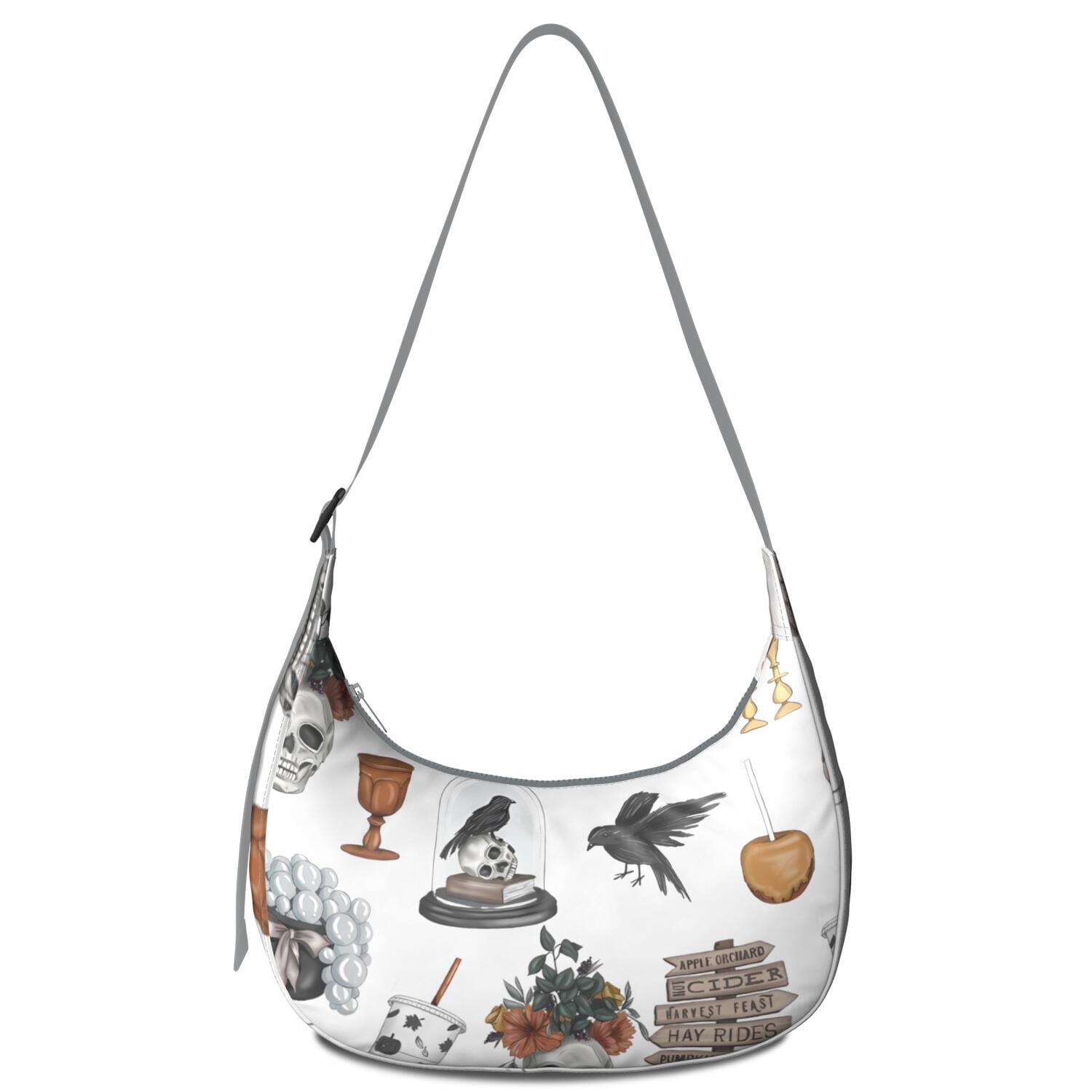 Gothic Crescent Crossbody Bag with Adjustable Strap, Steampunk Dark Moon Star Print, Celestial ...