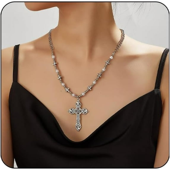 Gothic Cross Necklace for Women Exaggerate Large Cross Pendant Necklace ...