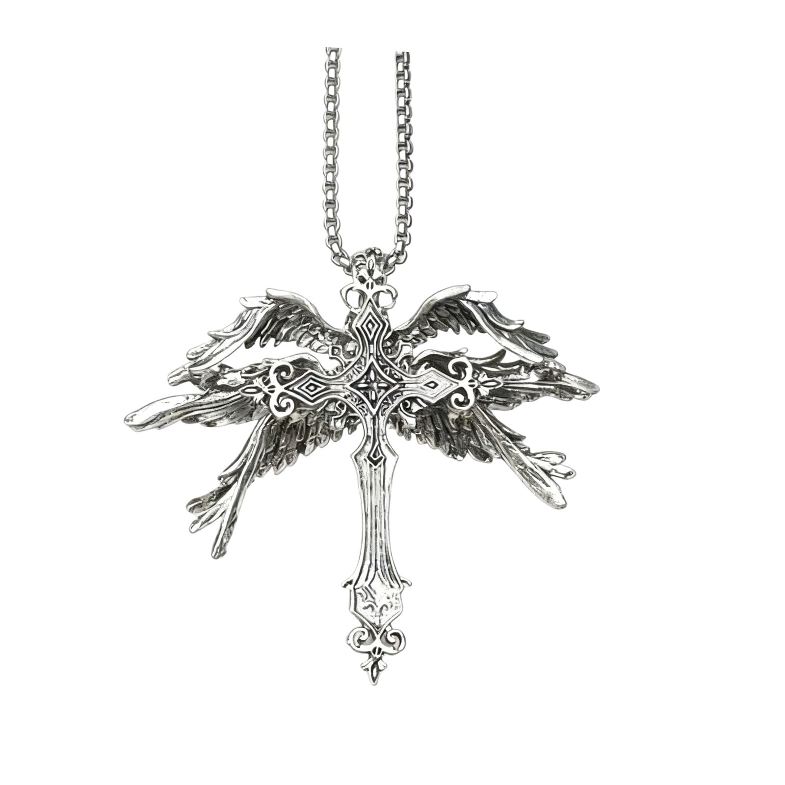 Gothic Cross Necklace for Men Vintage Six Winged Angel Cross Pendant ...