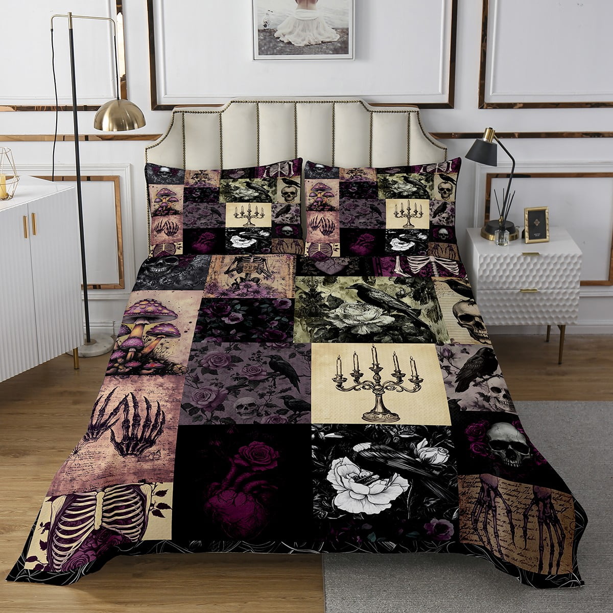 Gothic Crow Bedding Set Twin Size,Sugar Skull Bedspread Teens Room ...
