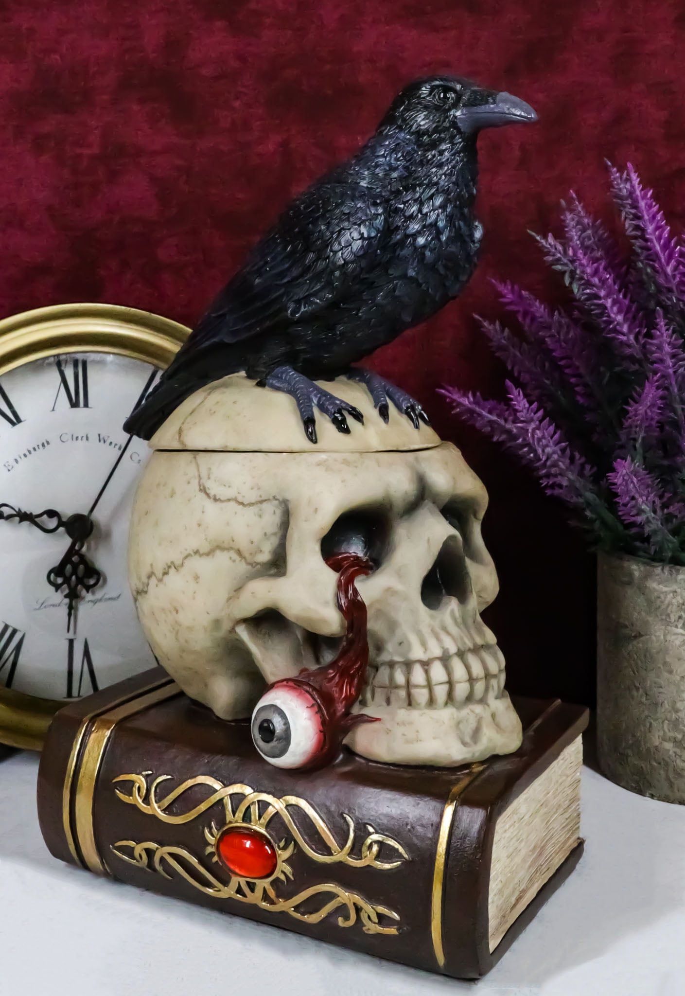 Gothic Crow Perching On Books And Skull With Plucked Eye Decorative ...