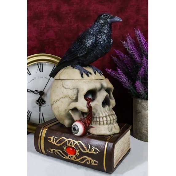 Gothic Crow Perching On Books And Skull With Plucked Eye Decorative ...