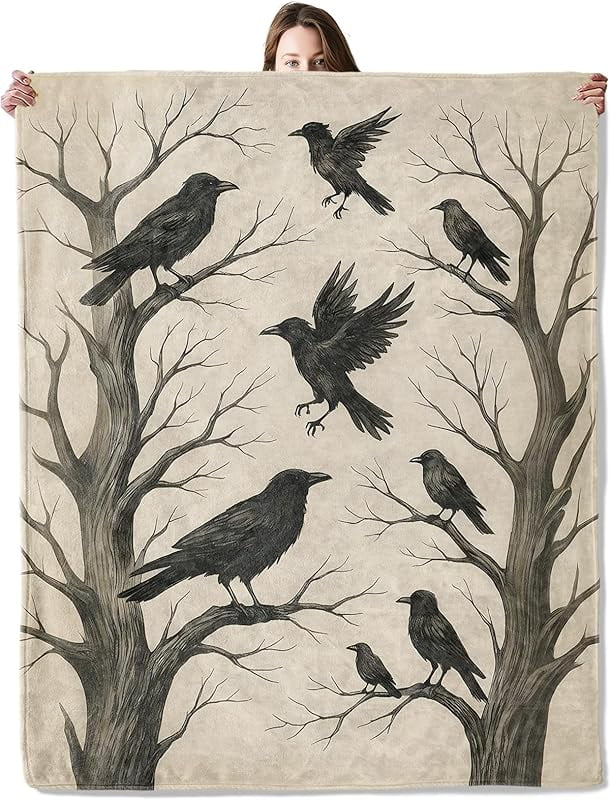 Gothic Crow Raven Blanket, Flannel Blankets Gifts for Boys Girls Adults ...