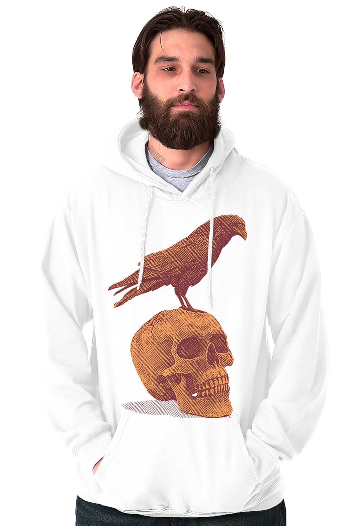 Gothic Crow Raven Sitting on Skull Unisex Plus Fleece Graphic Hoodie ...