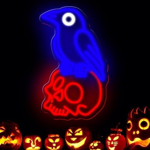Gothic Crow Skull Neon Sign, Skeleton Lamp LED Wall Light, Halloween ...