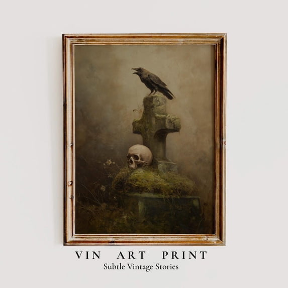 Gothic Crow Skull Wall Art Dark Academia Decor, Unframed Paper Print ...