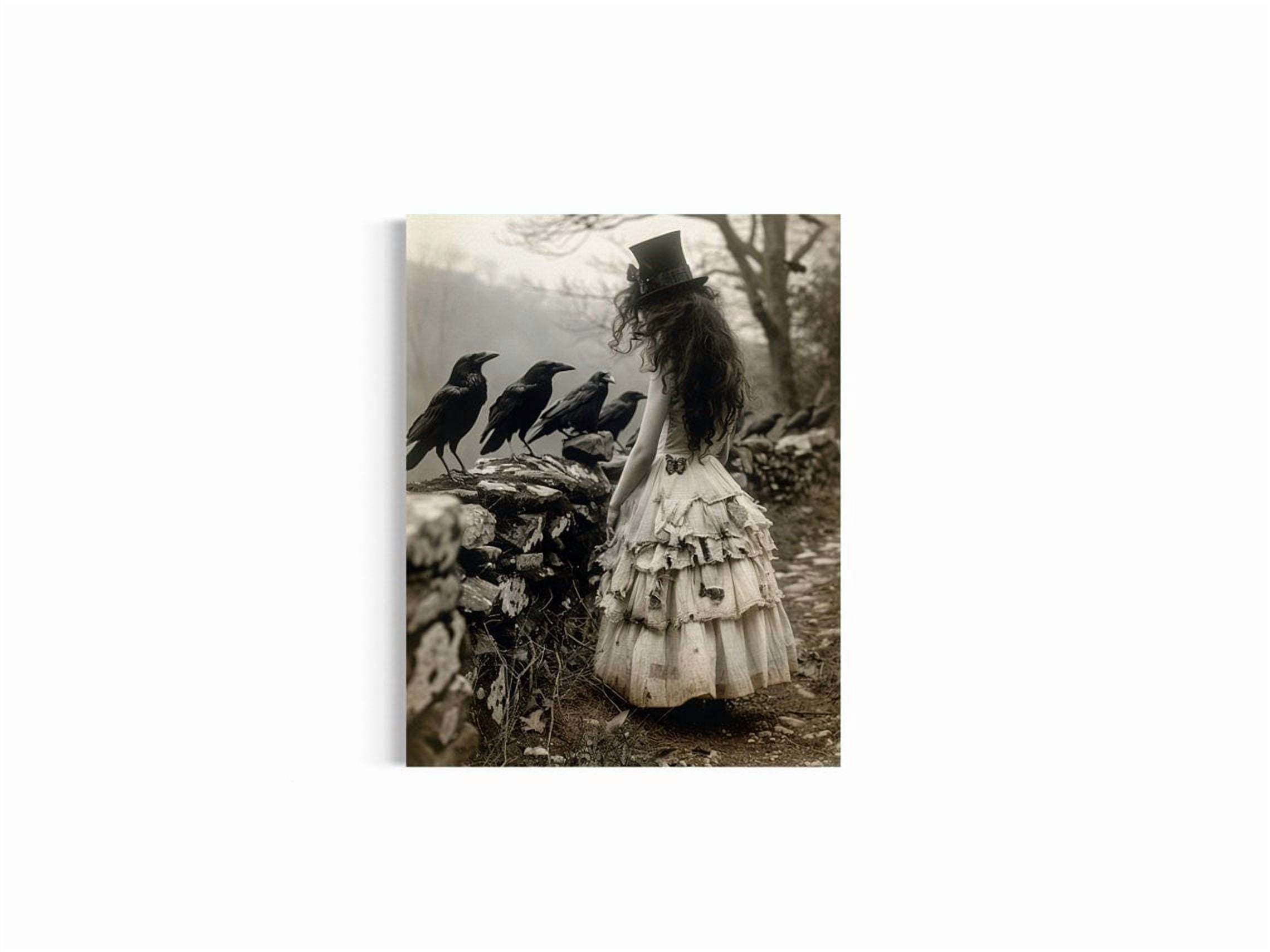 Gothic Crow Wall Art, Black Raven And Girl, Forest Decor, Witch ...