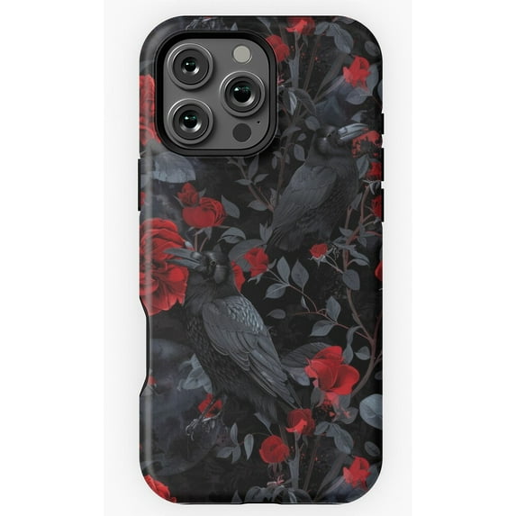 Gothic Crows and Red Roses Phone Case for iPhone 11 12 13 14 15 16 Pro ...