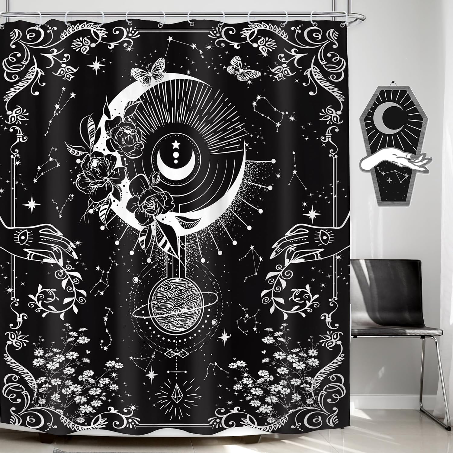 Gothic Cryptid Shower Curtain Bathroom Set 72Wx72H Inches Black White ...