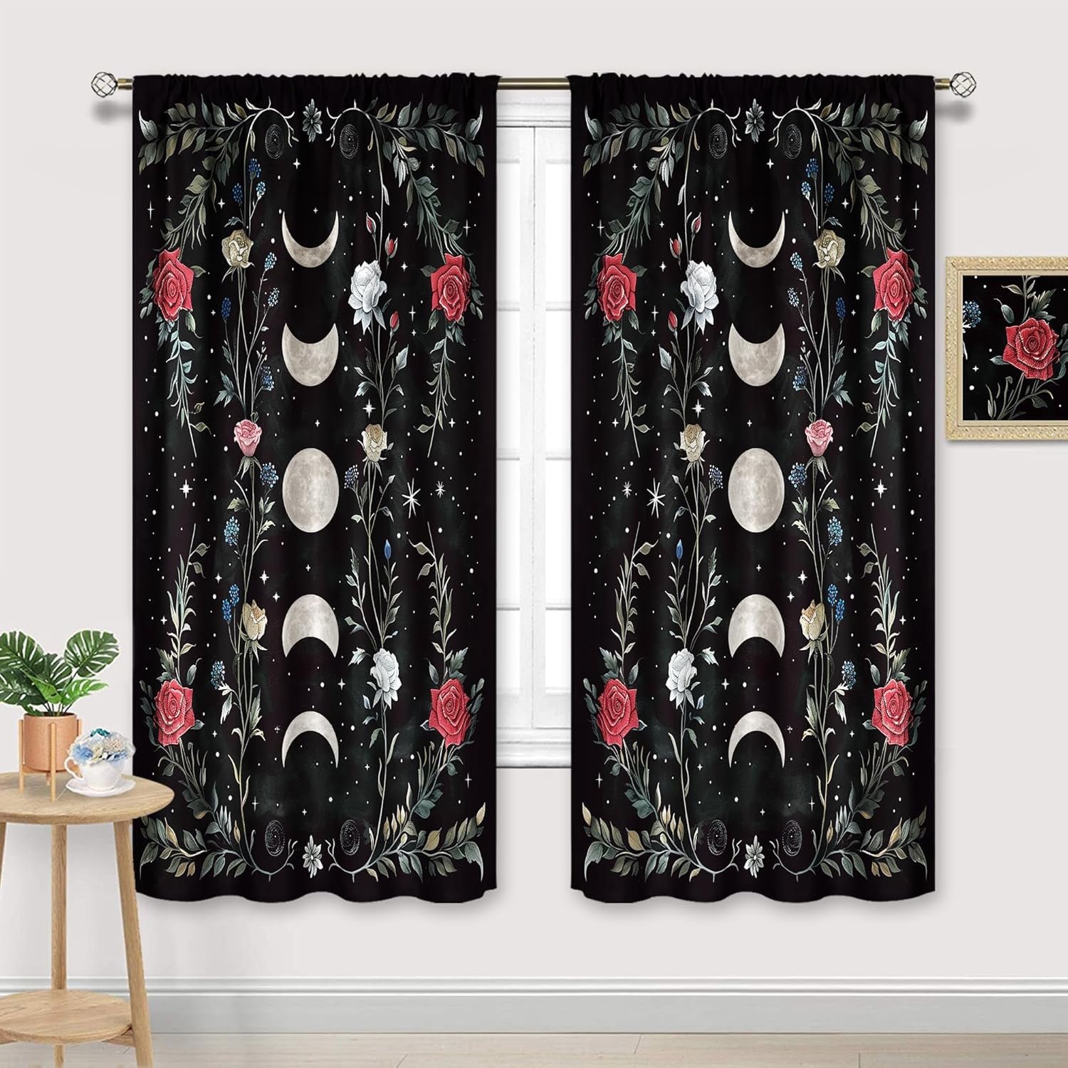 Gothic Curtains 42Wx63H Inch Rod Pocket Witchy Curtains Halloween Moon ...