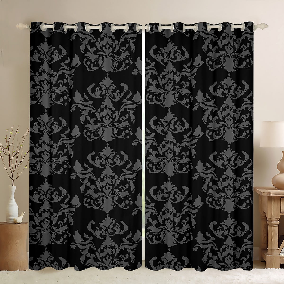 Gothic Curtains Adults Black Damask Curtains Gothic Vintage Floral 30% ...
