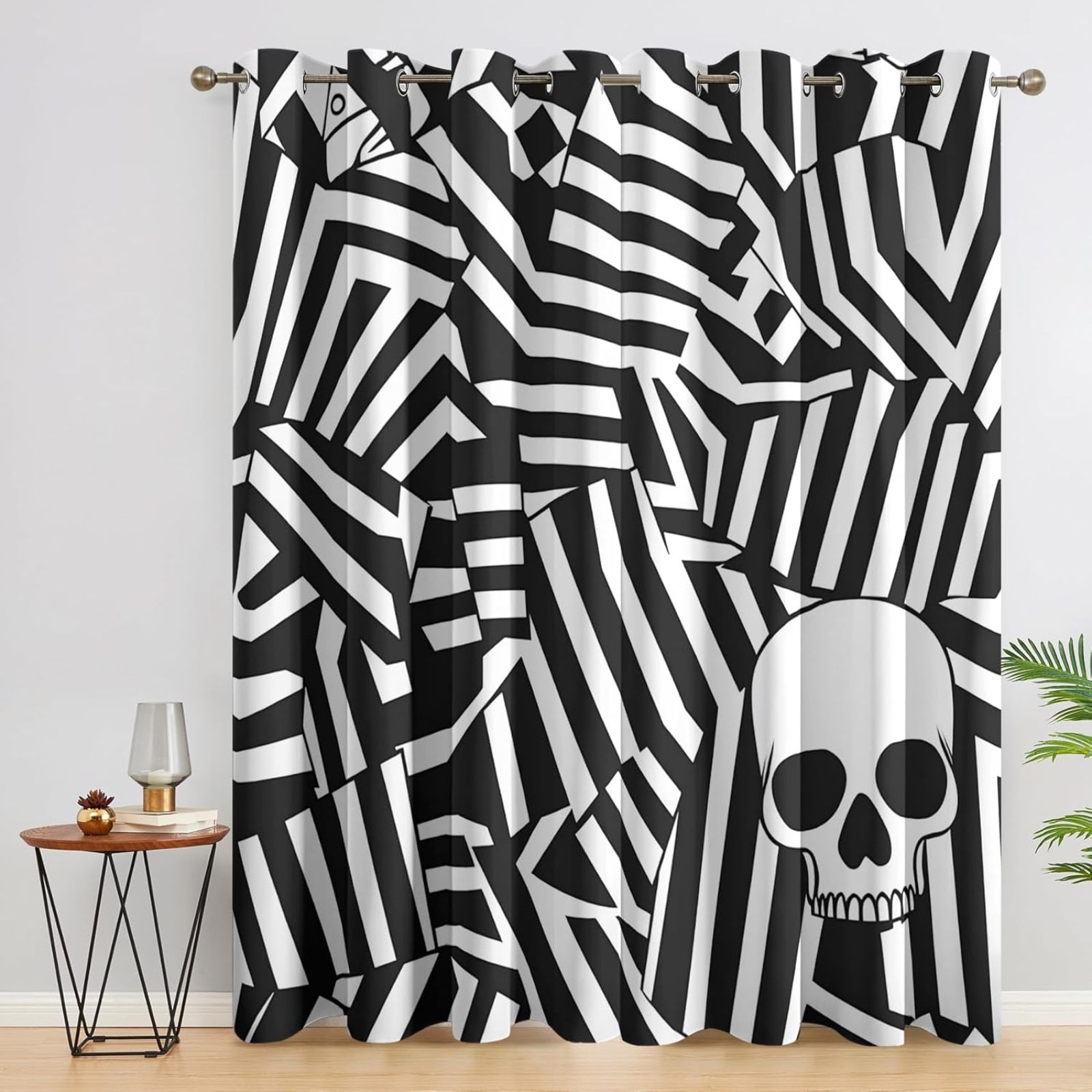 Gothic Curtains For Bedroom - Goth Skull Window Curtains, Black And ...
