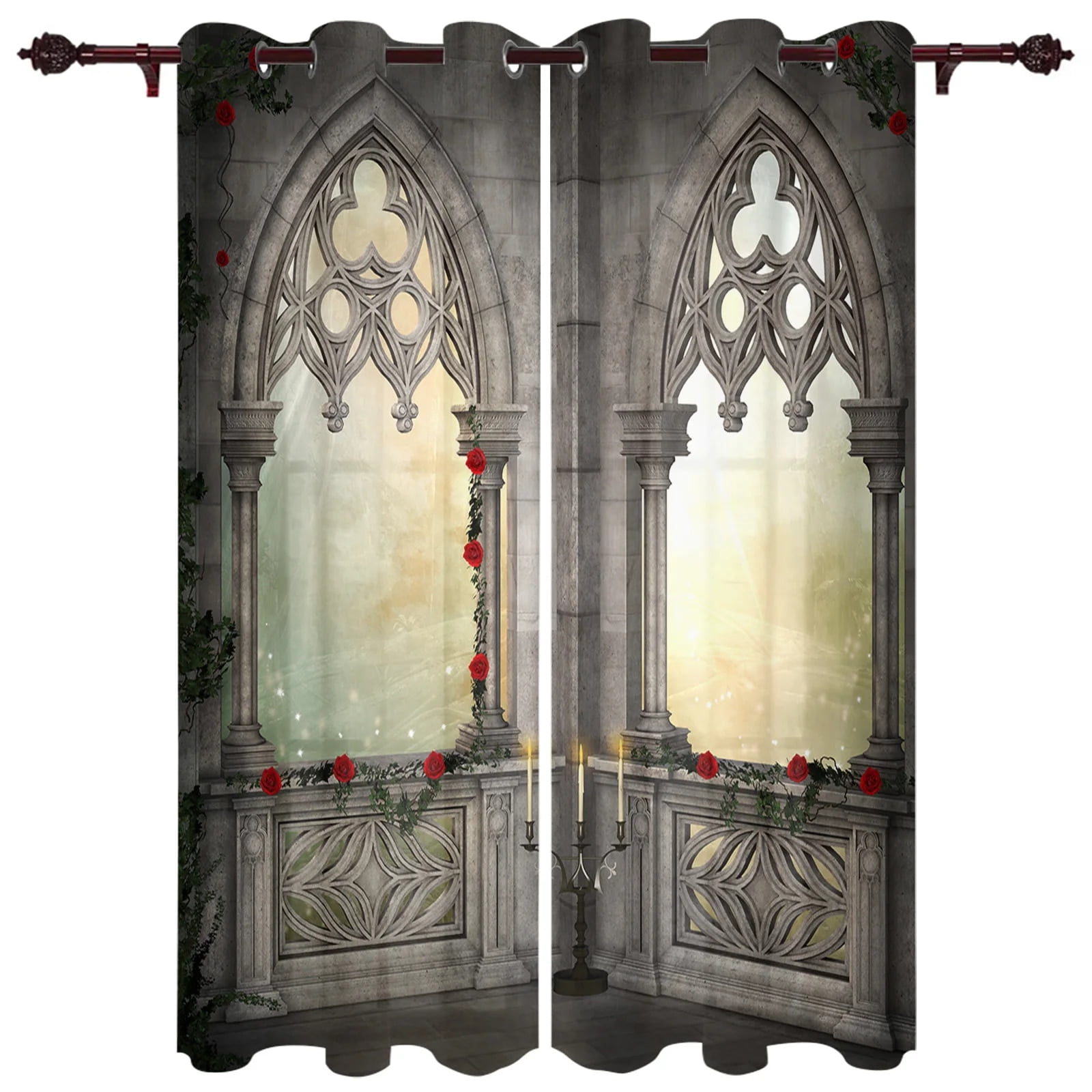 Gothic Curtains Medieval St Gate with Fog Full Moon Pattern Living Room ...